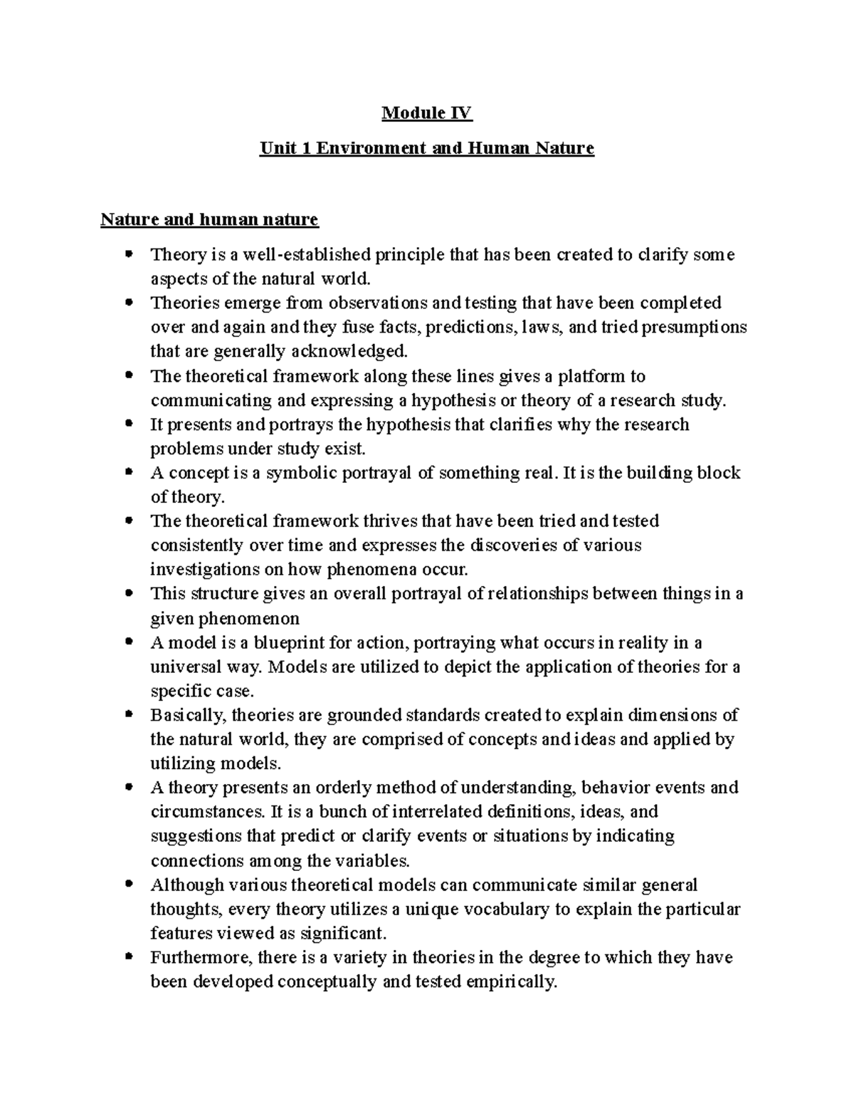 EP MOD 4 - Theories - Module IV Unit 1 Environment and Human Nature ...
