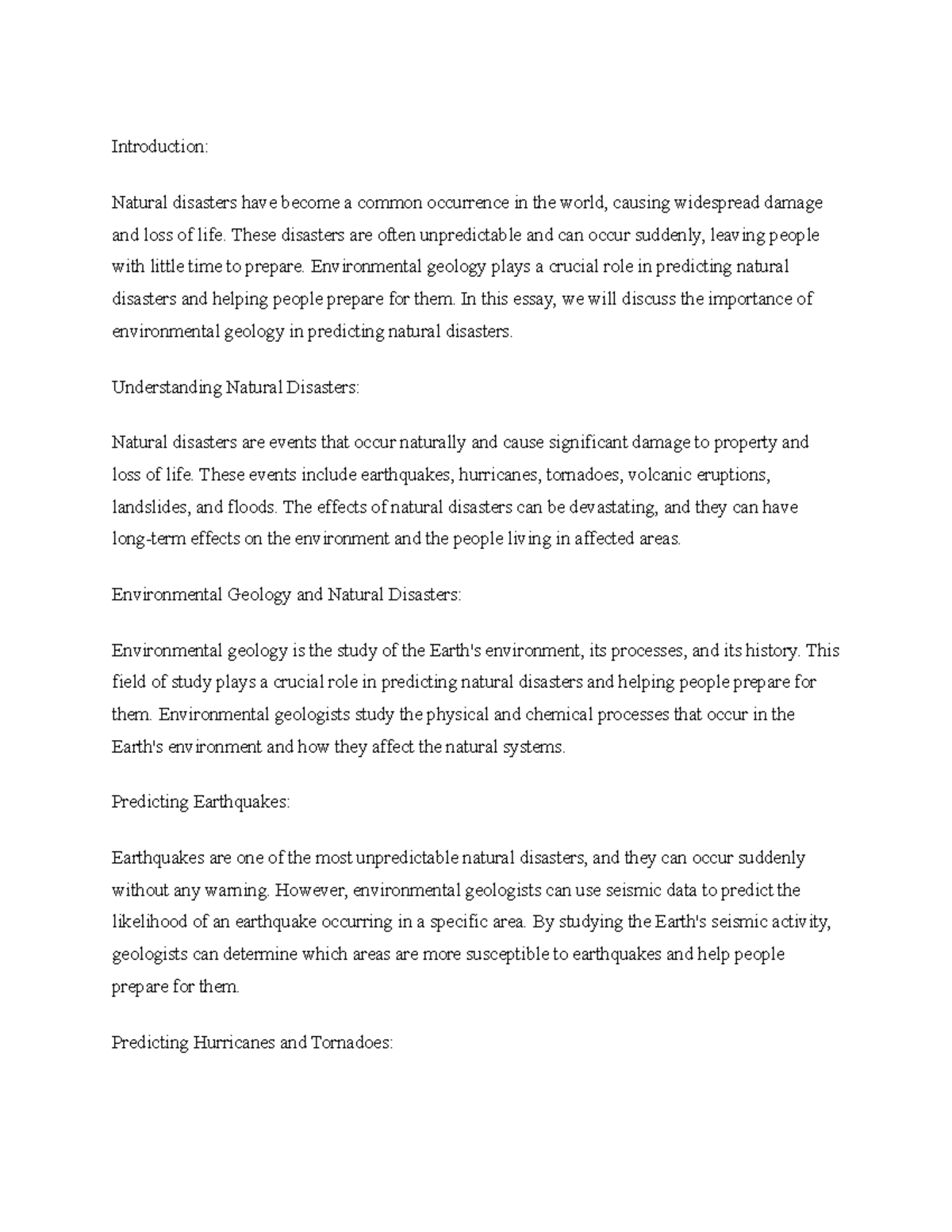 Title The Importance of Environmental Geology in Predicting Natural ...