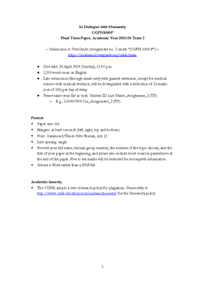 In Dialogue with Human - UGFH 1000 - CUHK - Studocu