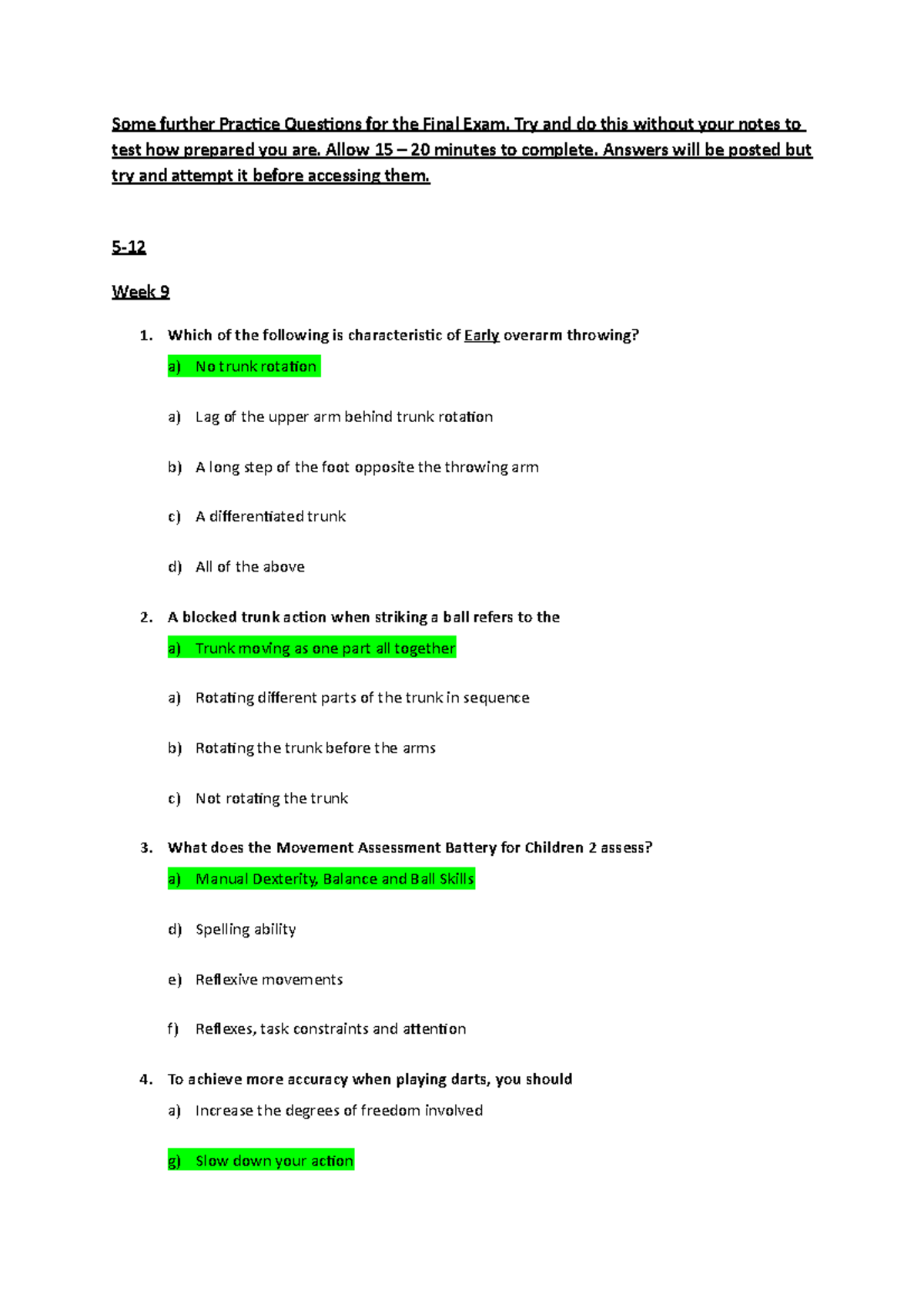 Final Exam Practice Questions 2 2021 - Some further Practice Questions ...