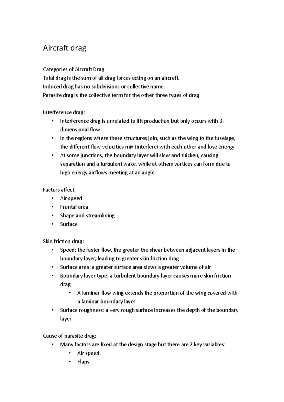 Aircraft drag - Notes for the lecture - Aircraft drag Categories of ...