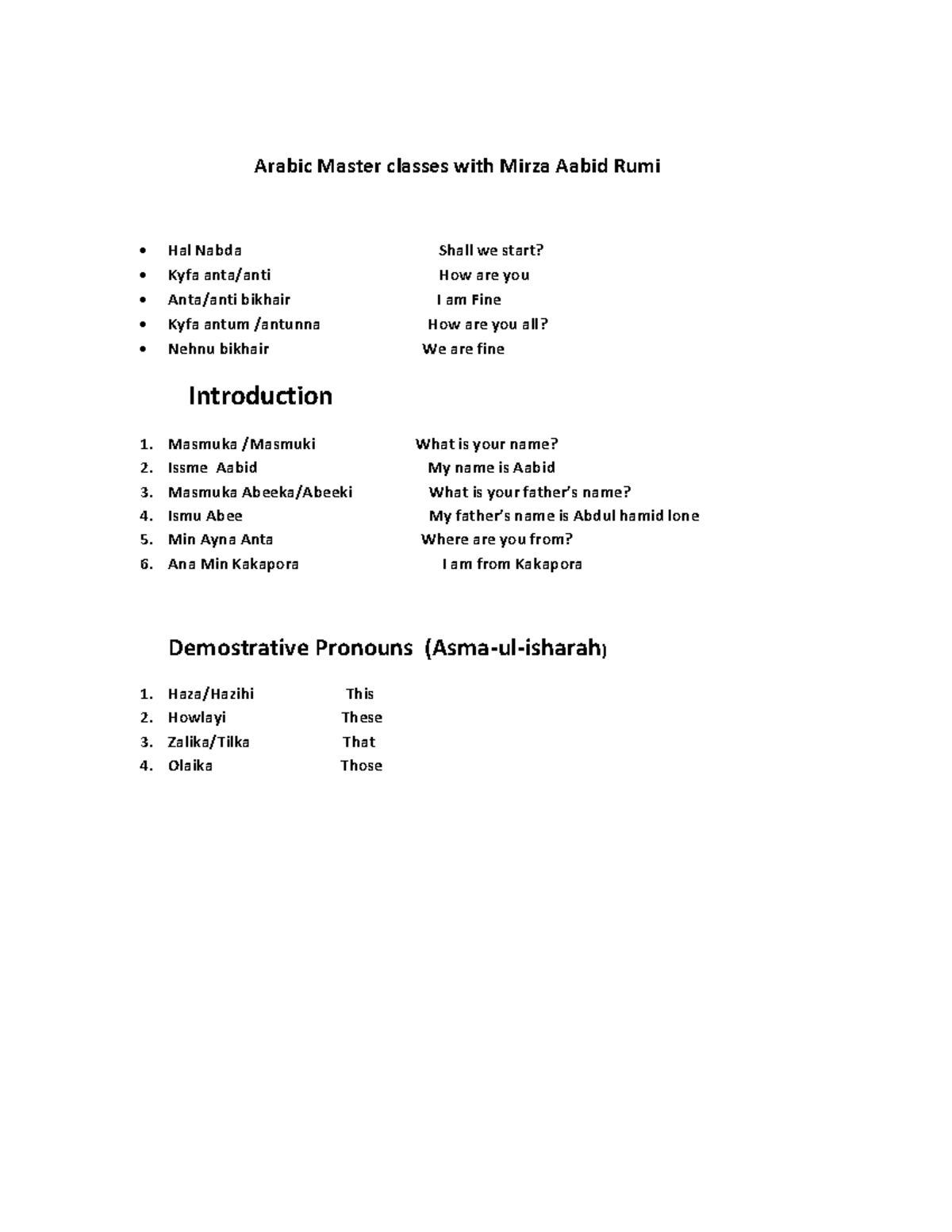 Arabic by MA Rumi(Spoken I) - Arabic Master classes with Mirza Aabid ...