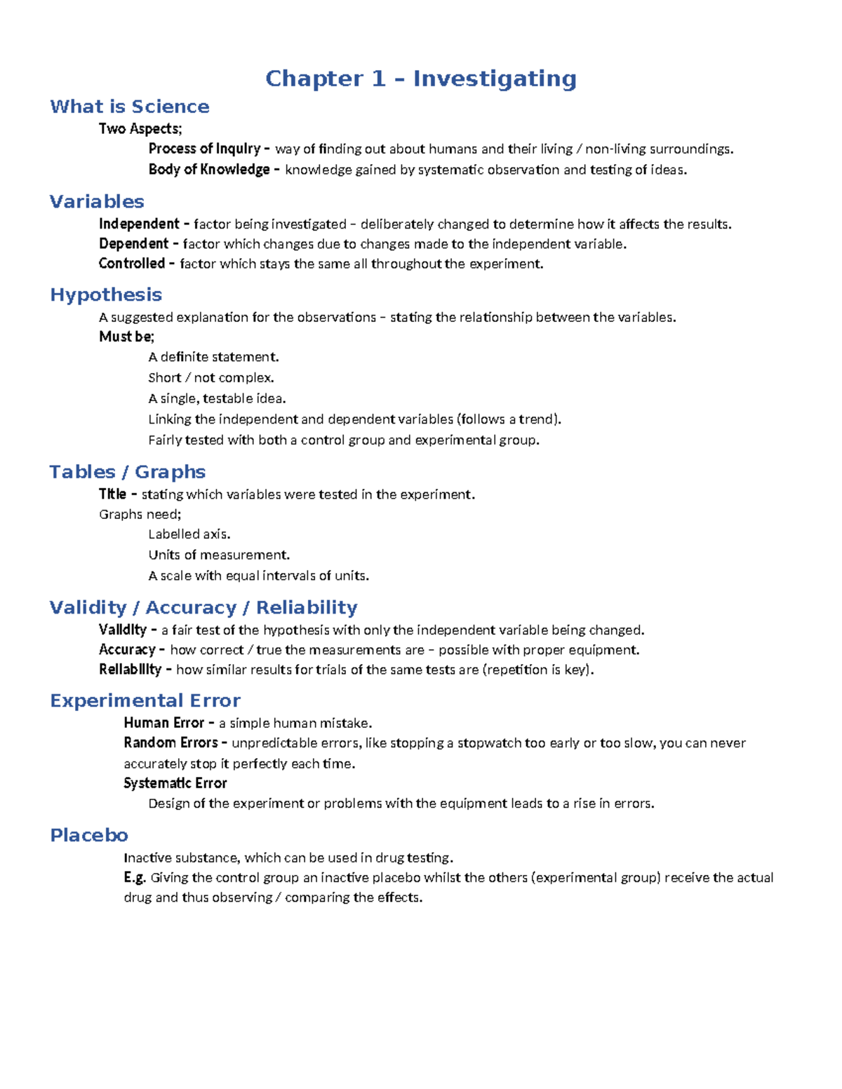 Other Human Bio Notes - Chapter 1 – Investigating What is Science ...