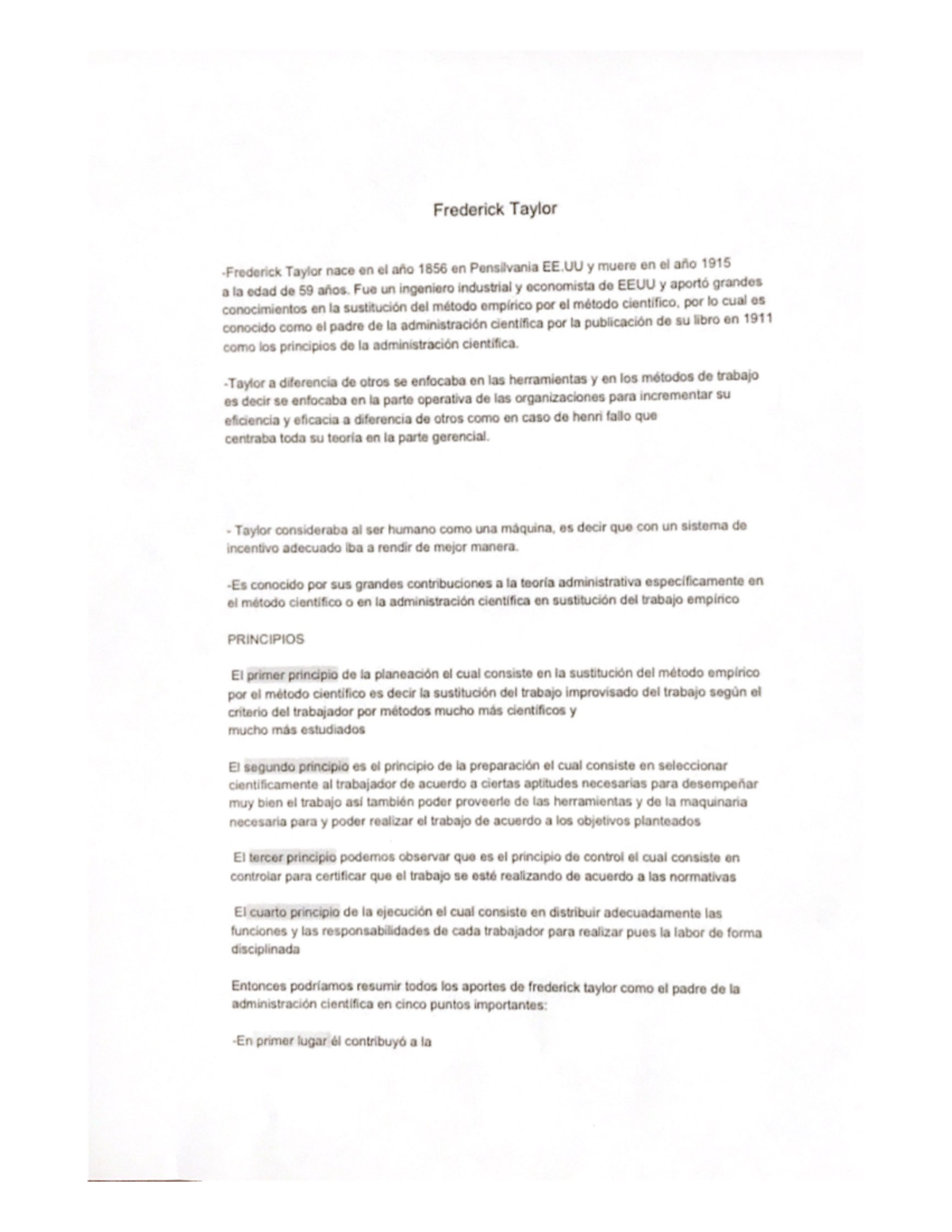 Taylor Y Fayol Depetris Mariana - Frederick Taylor Taylor nace en el ...