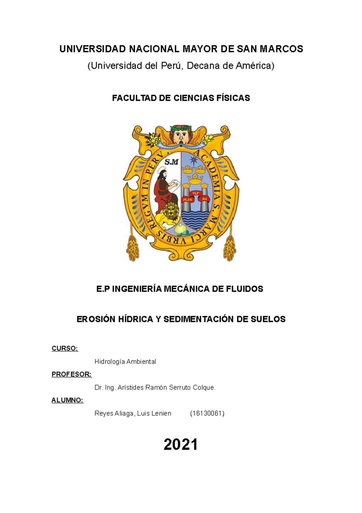 Erosion Hidrica Y Sedimentacion DE Suelos Reyes Aliaga - UNIVERSIDAD ...