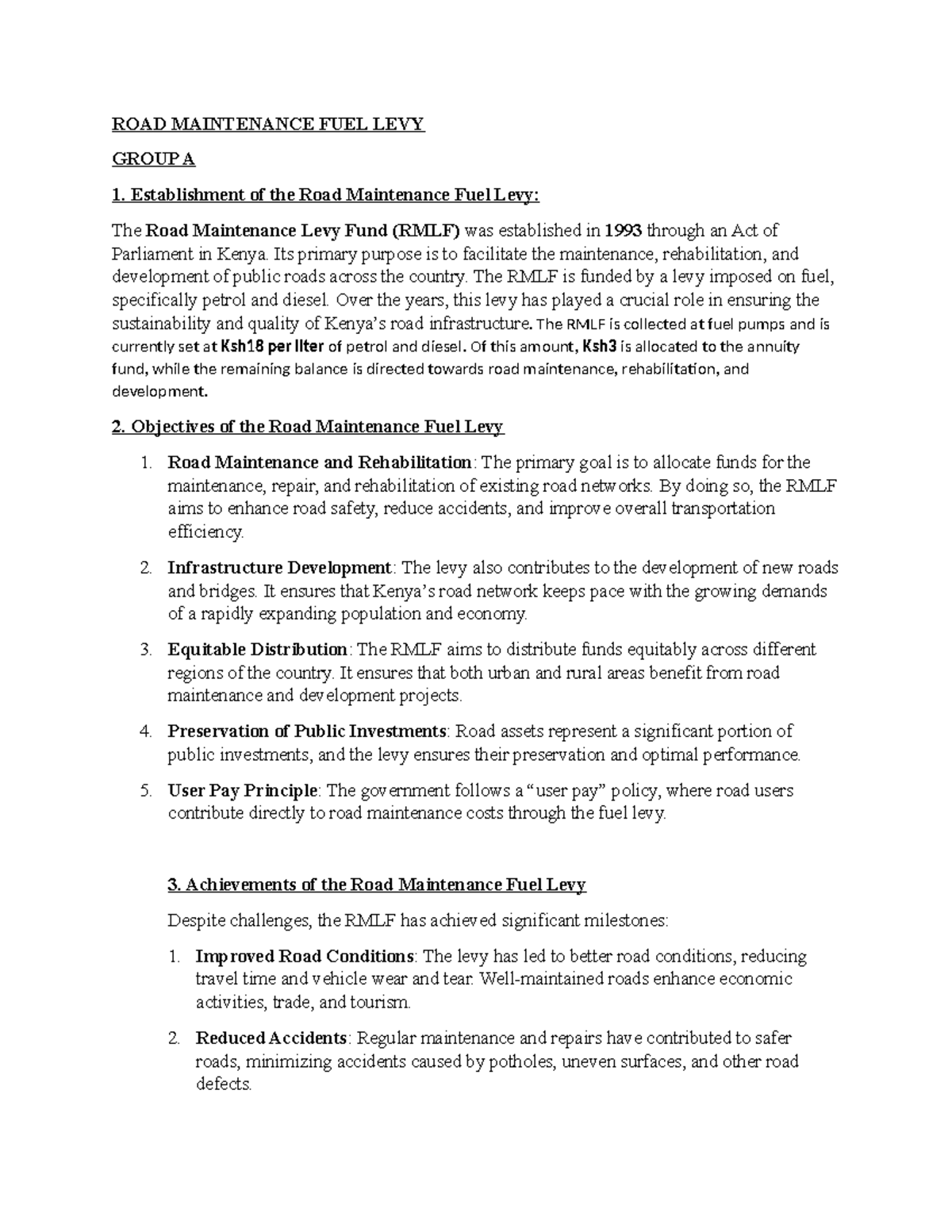 What is the impact of the government imposing the road maintenance levy ...