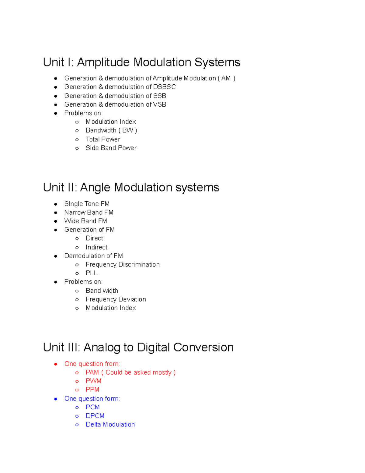 ADC IMP QS - Unit I: Amplitude Modulation Systems Generation & demodulation of Amplitude - Studocu