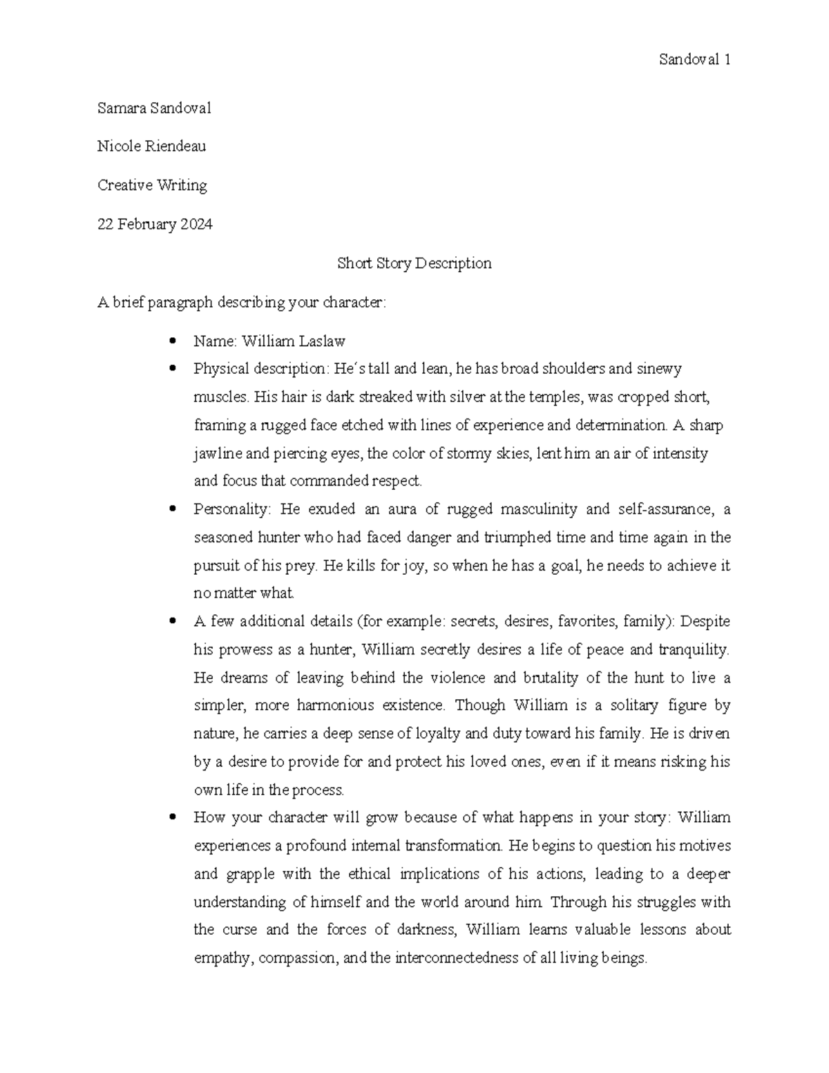 Short story description - Sandoval 1 Samara Sandoval Nicole Riendeau ...