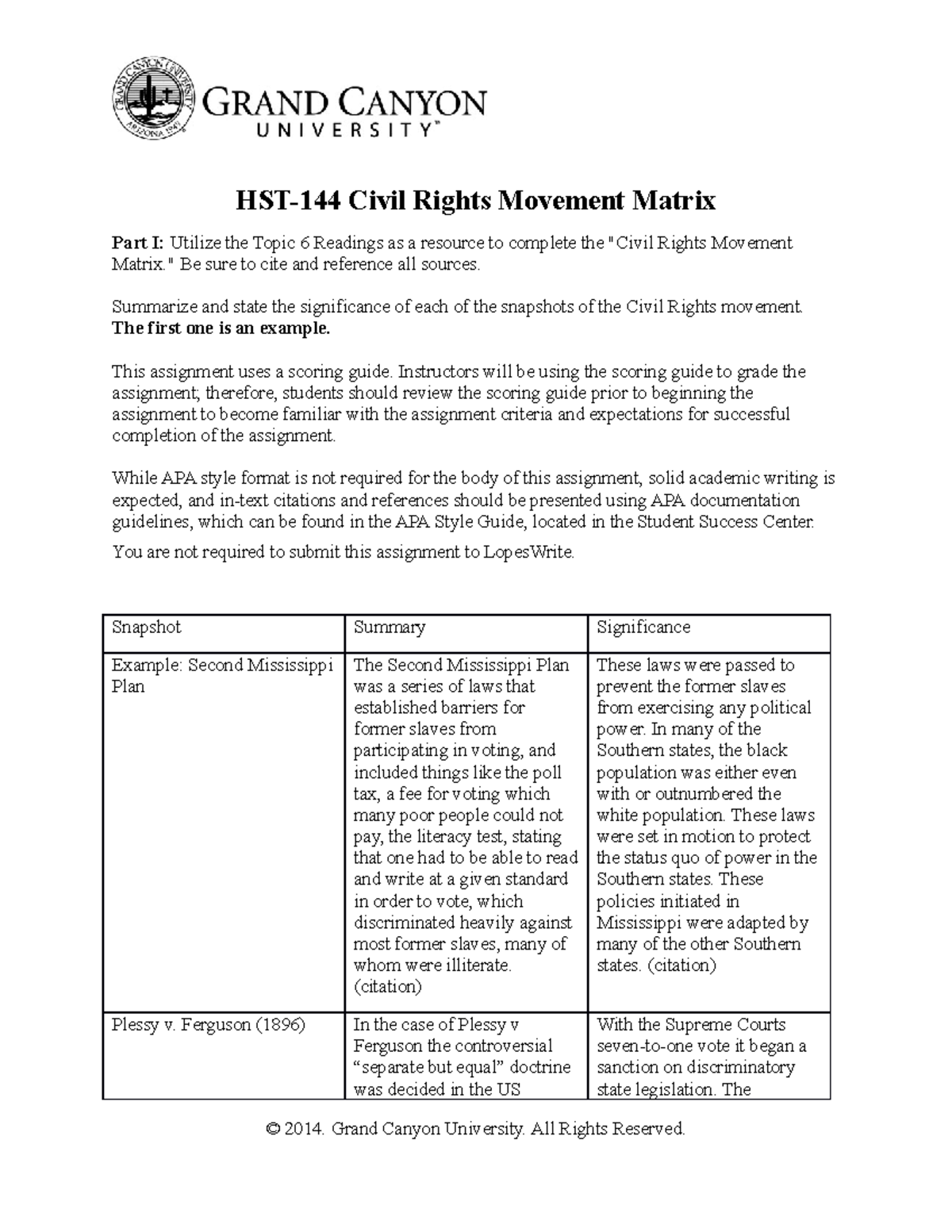 HIS144 Civil Rights Movement Matrix - Civil Rights Movement Matrix Part ...
