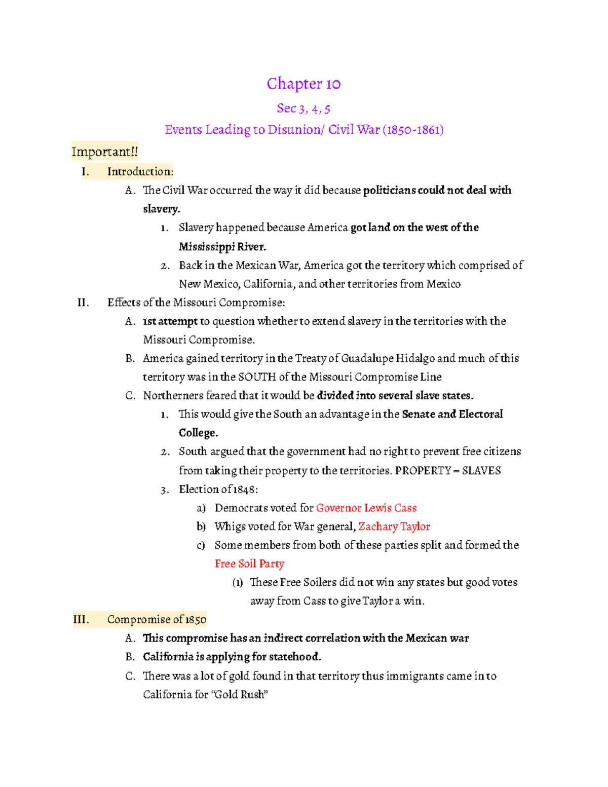 US History (H) Ch 10 - Chapter 10 Sec 3, 4, 5 Events Leading to ...