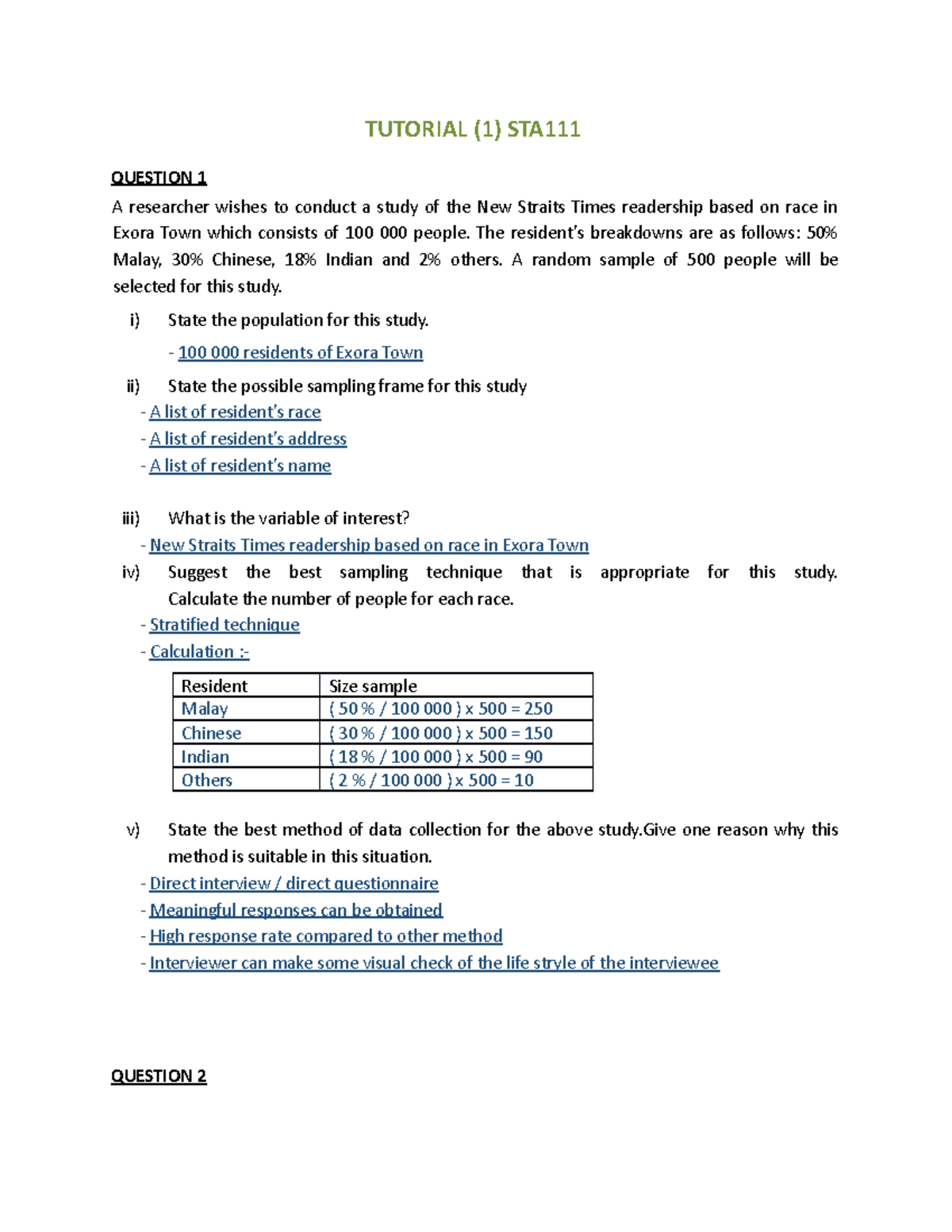 Tutorial 1 STA111 - TUTORIAL (1) STA QUESTION 1 A researcher wishes to conduct a study of the ...