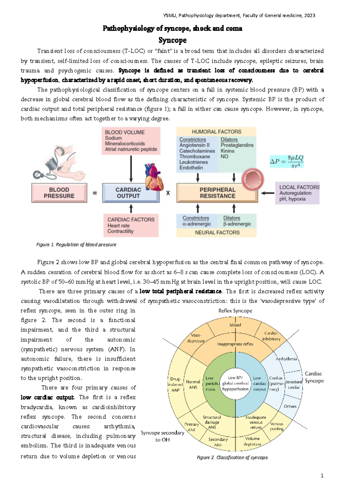 14. Shocks GM eng 2023 - Pathophysiology - Pathophysiology of syncope, shock and coma Syncope ...