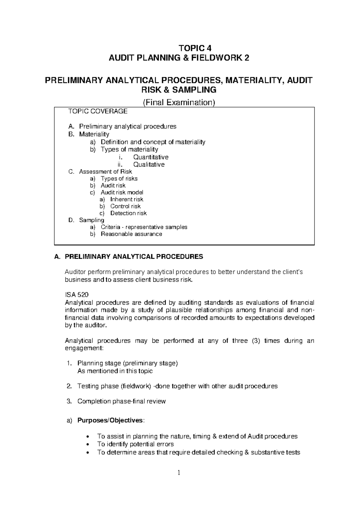 Document - Summary Auditing - TOPIC 4 AUDIT PLANNING & FIELDWORK 2 ...