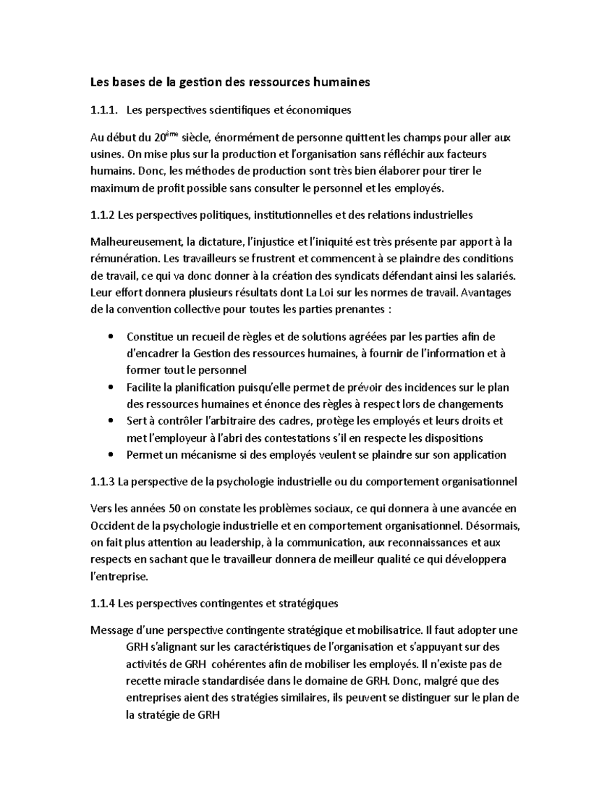 GRH chp 1 1e partie - Résumé du début du chapitre 1 jusqu'à le point 1.1.4 - Relever les défis ...