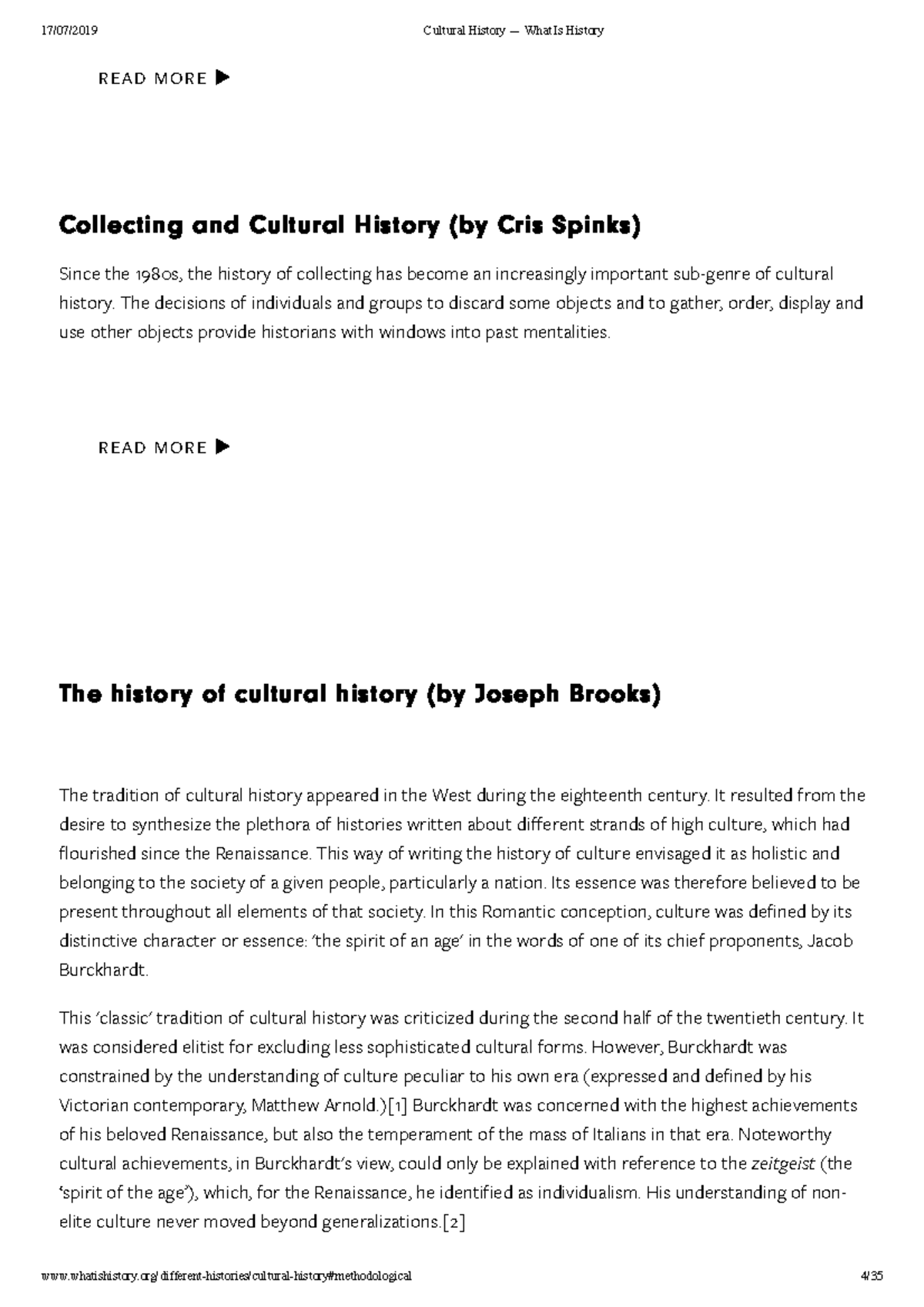 Cultural History — What Is History - R E A D M O R E Collecting and ...