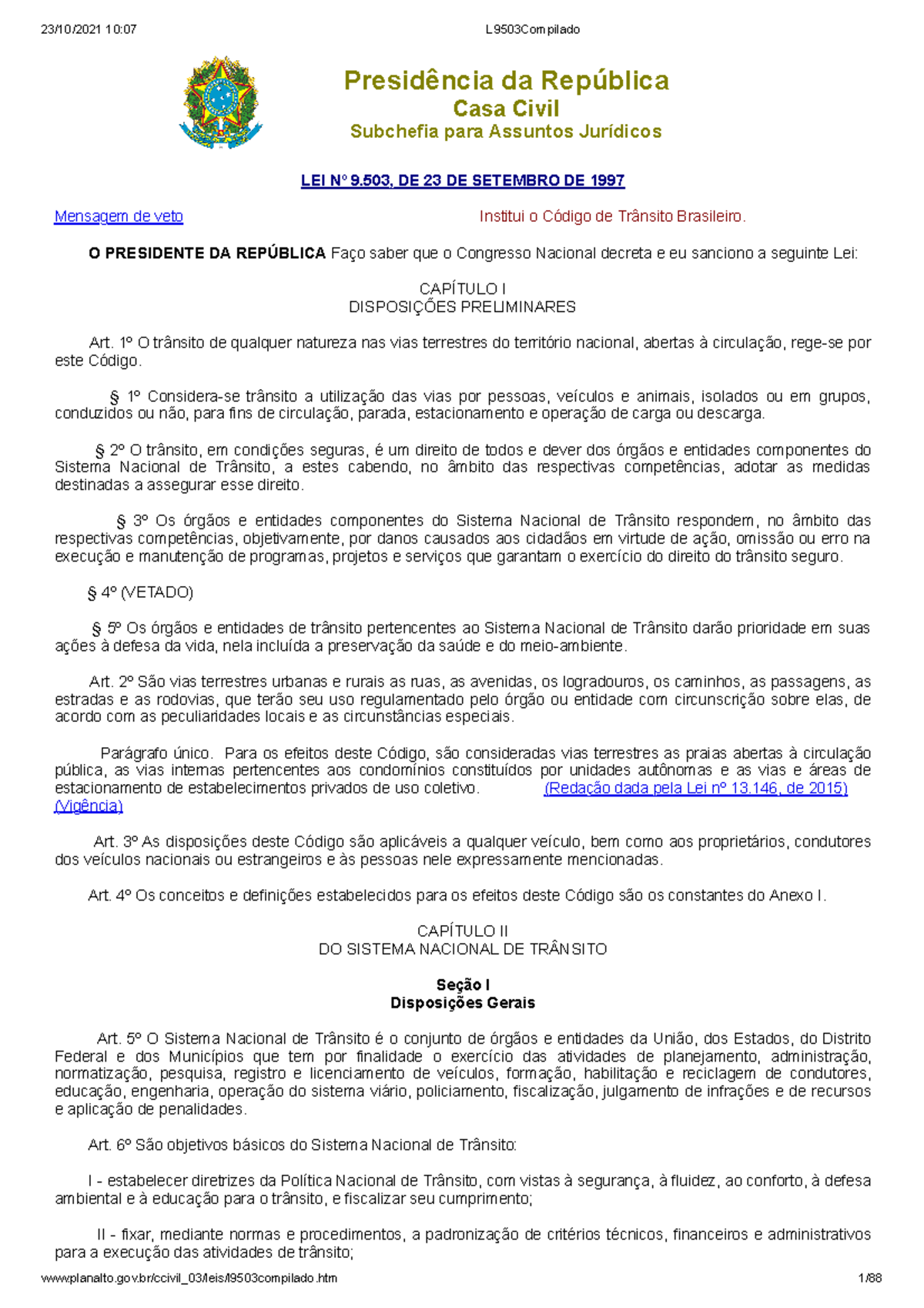 CTB 2021 - Lei de trânsito - Presidência da República Casa Civil ...