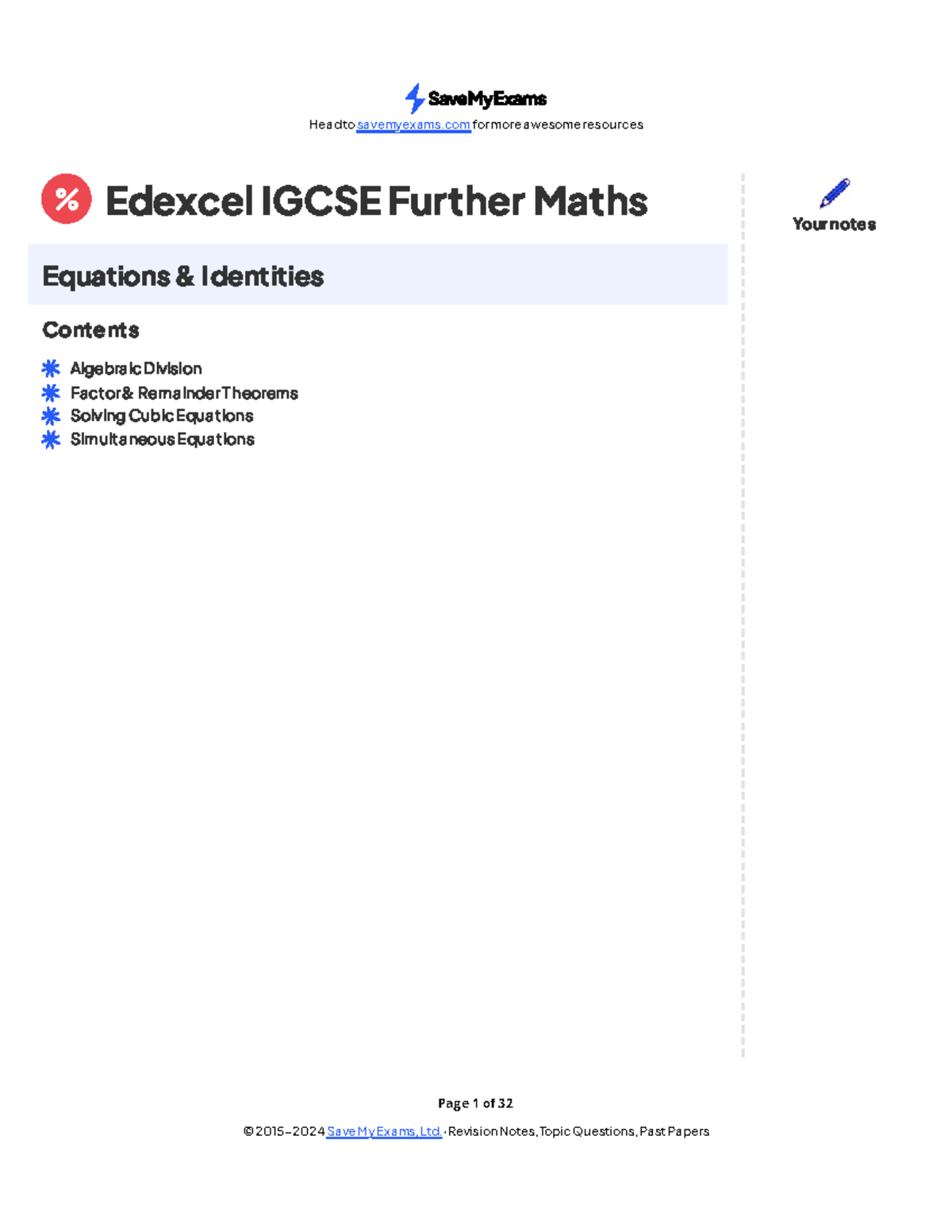 Equations and Identifies - Page 1 of 32 Edexcel IGCSE Further Maths Equations & Identities - Studocu