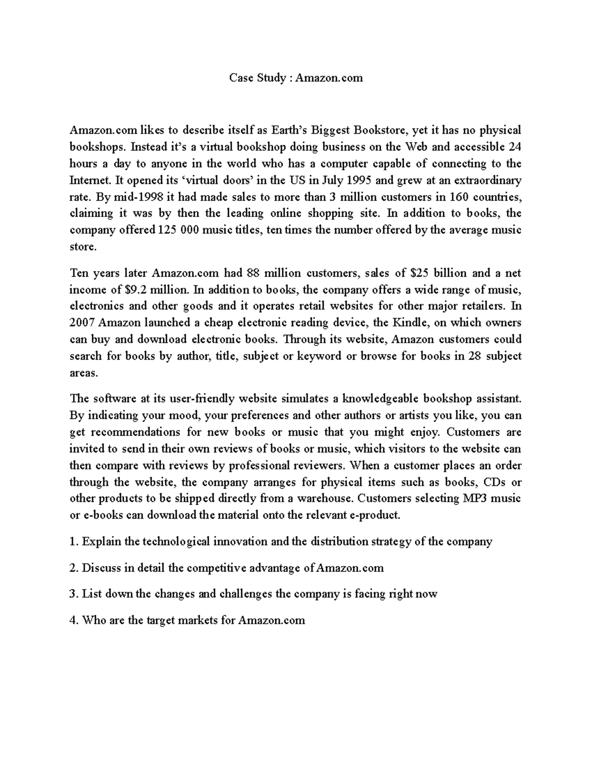 CASE Study 1.2 on Module 1 - Case Study : Amazon Amazon likes to ...