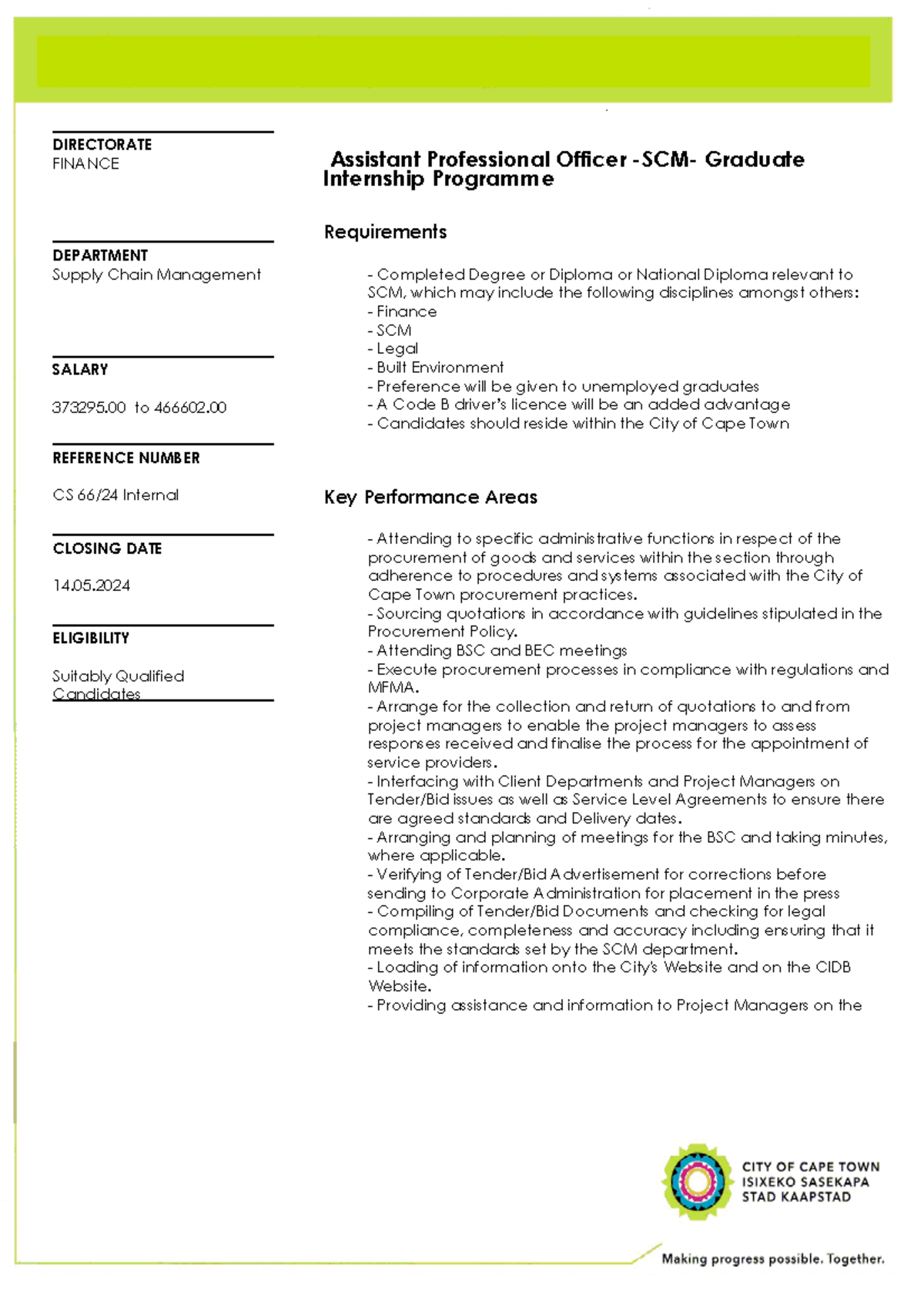 Assistant Professional Officer -SCM- Graduate Internship Programme ...