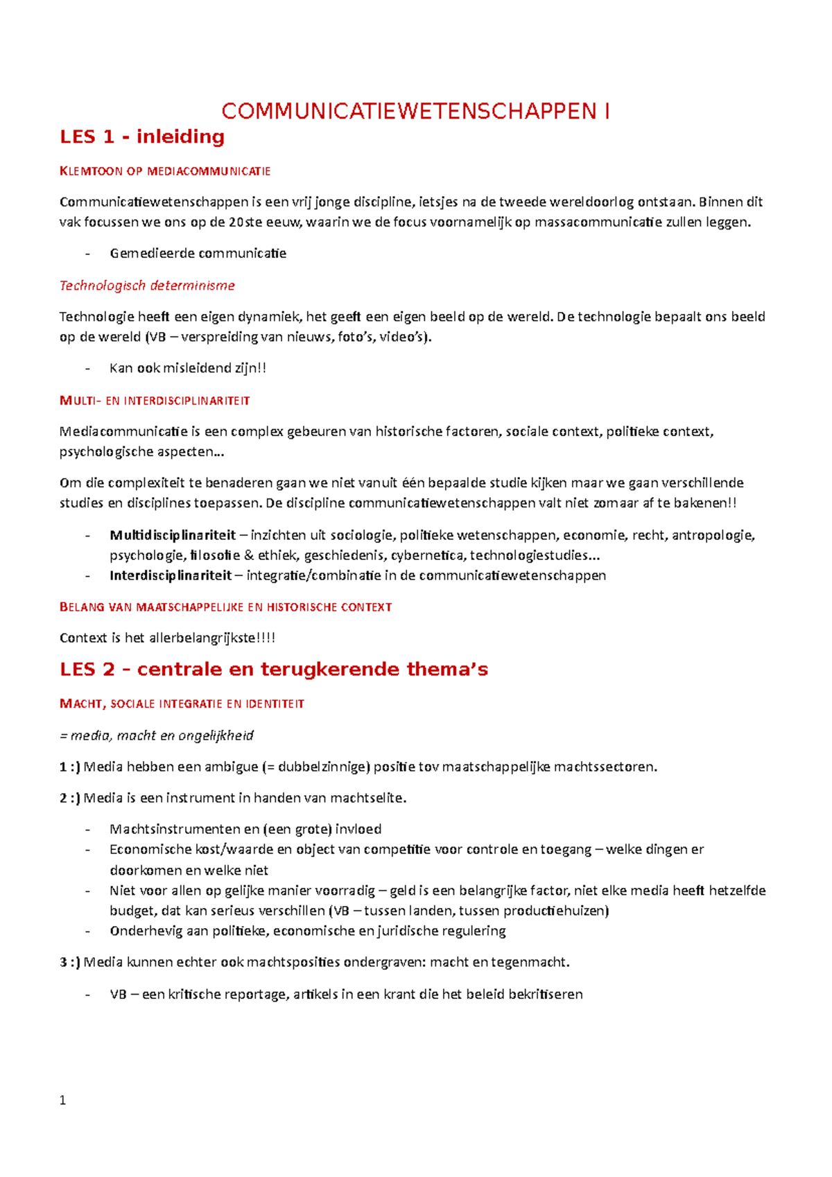 Les 1 - inleiding - COMMUNICATIEWETENSCHAPPEN I LES 1 - inleiding KLEMTOON OP MEDIACOMMUNICATIE ...