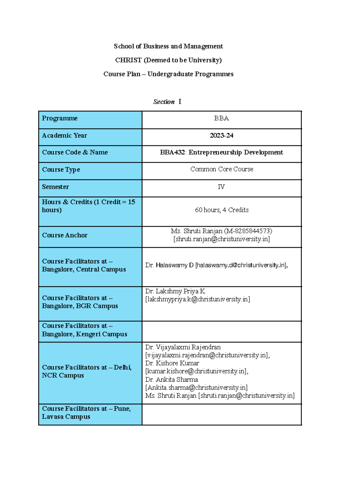 Course Plan-ED-BBA432 2024 - School of Business and Management CHRIST ...