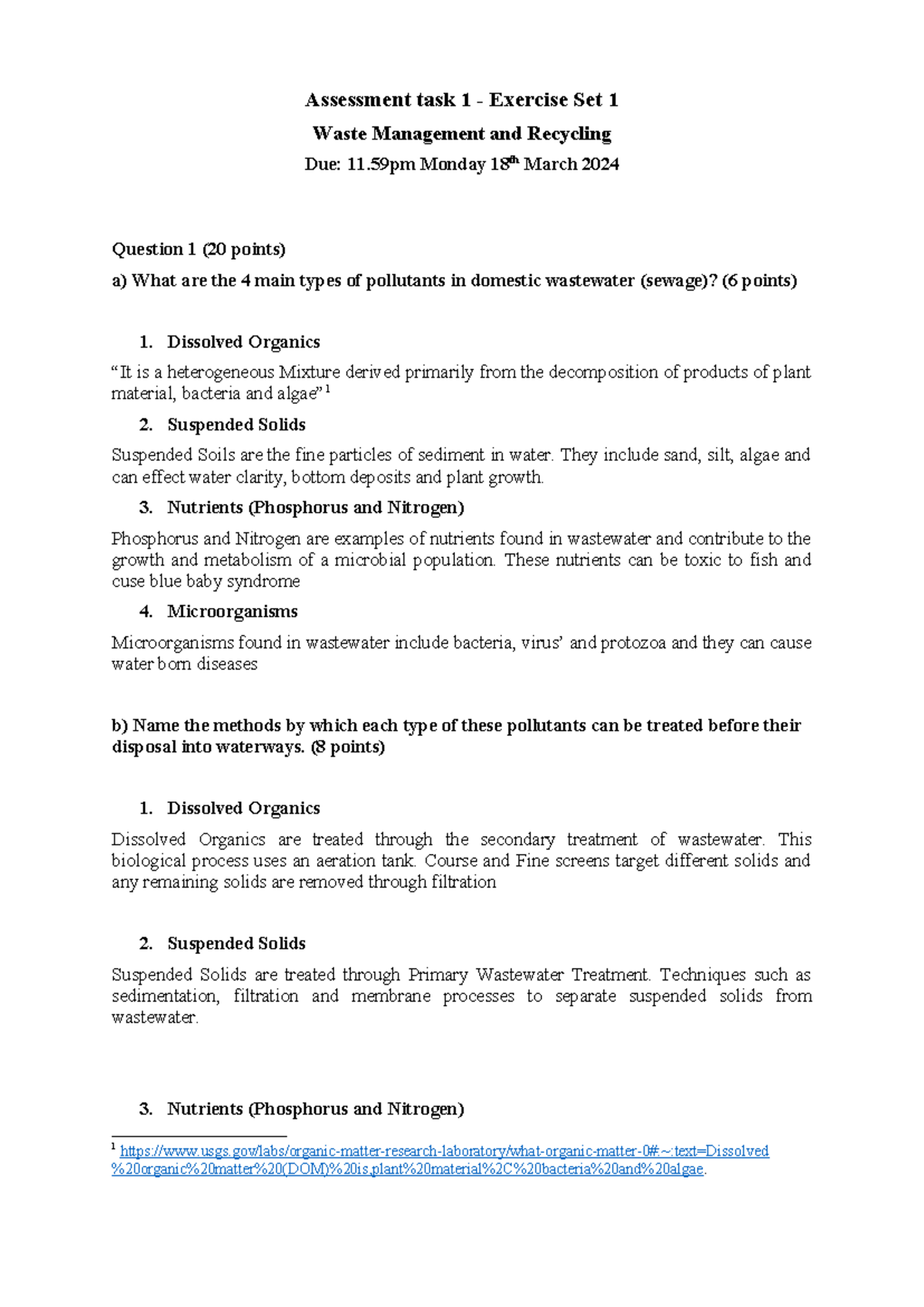 Assessment 1-Exercise Set 1 - Assessment task 1 - Exercise Set 1 Waste ...