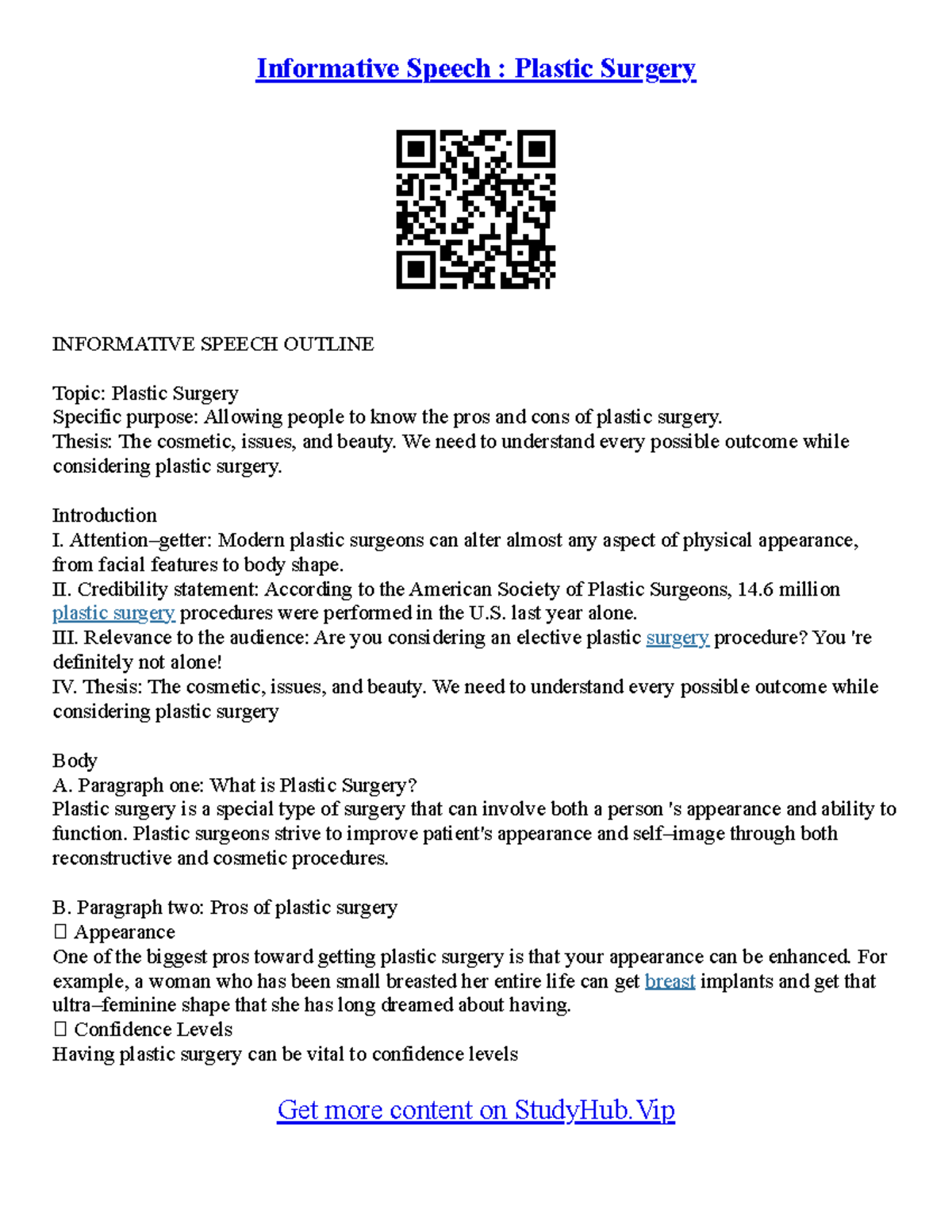 Argumentative Essay On Plastic Surgery - Informative Speech : Plastic ...
