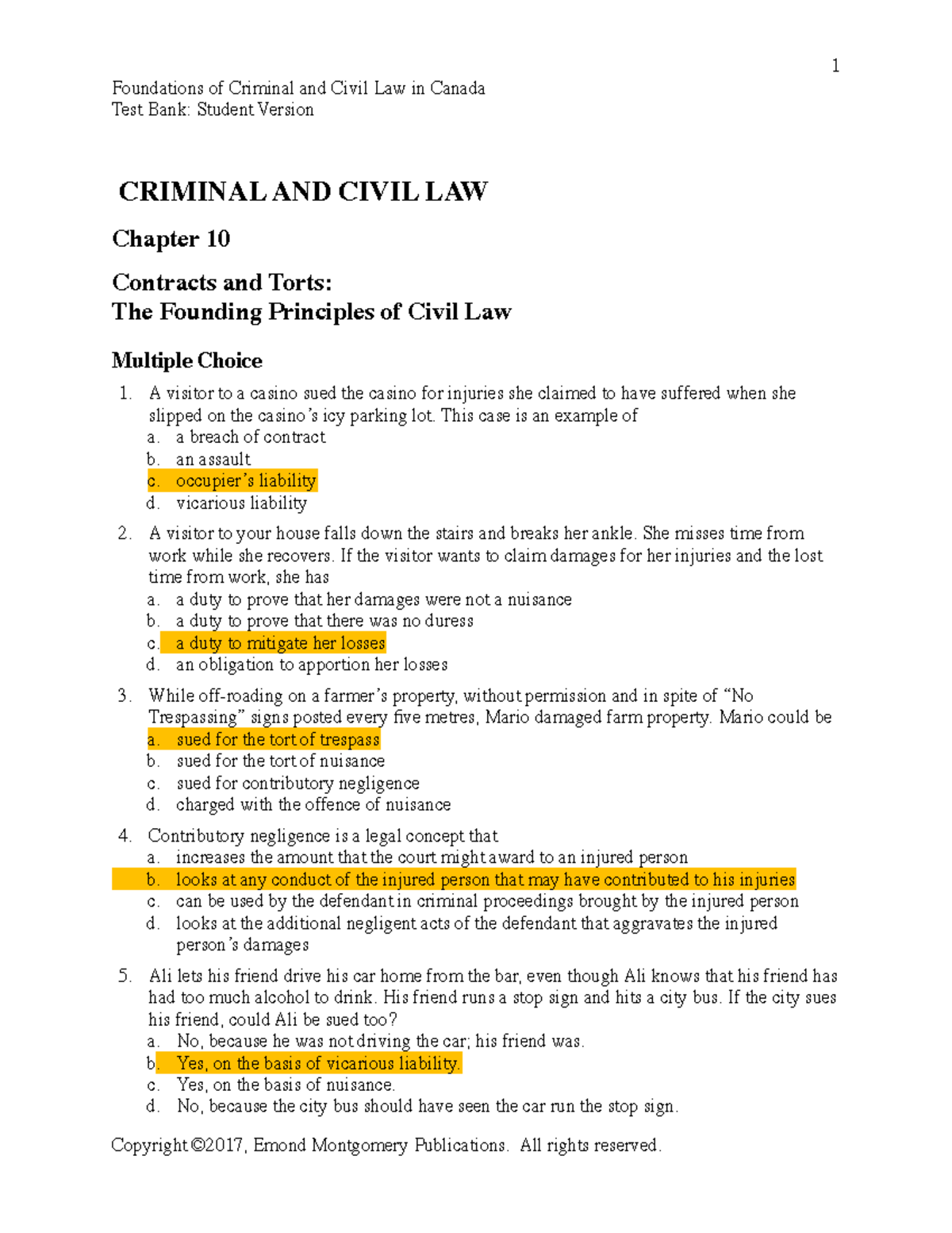 Criminal and Civil Law Chapter Review - 1 Foundations of Criminal and ...
