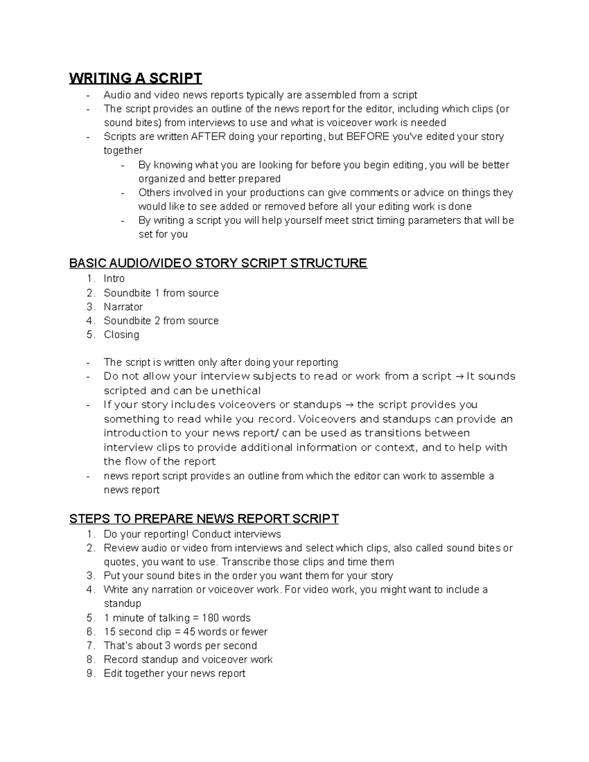 Broadcast Writing - WRITING A SCRIPT Audio and video news reports ...
