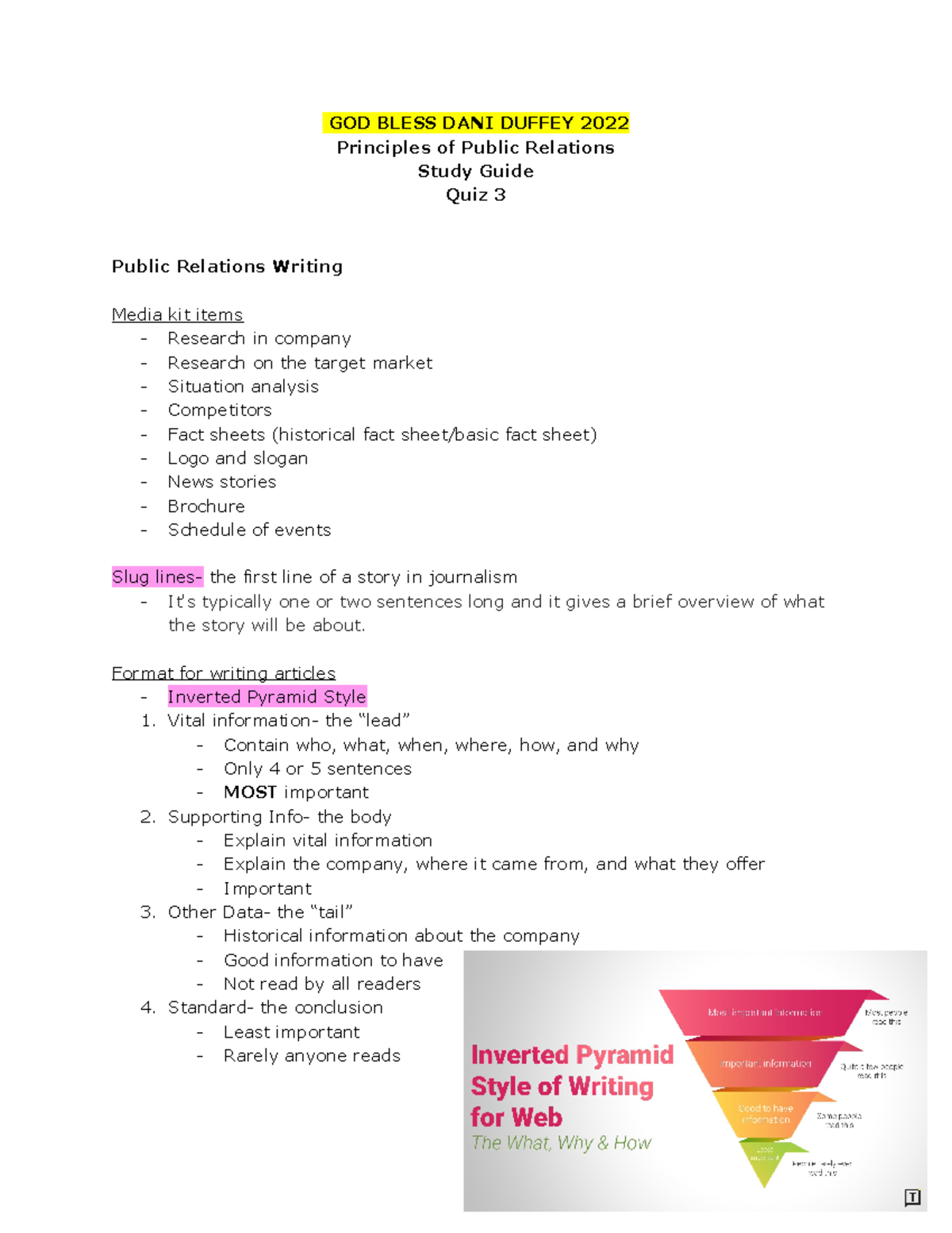 PR Study Guide Quiz 3 - Gayle Pohl - GOD BLESS DANI DUFFEY 2022 ...