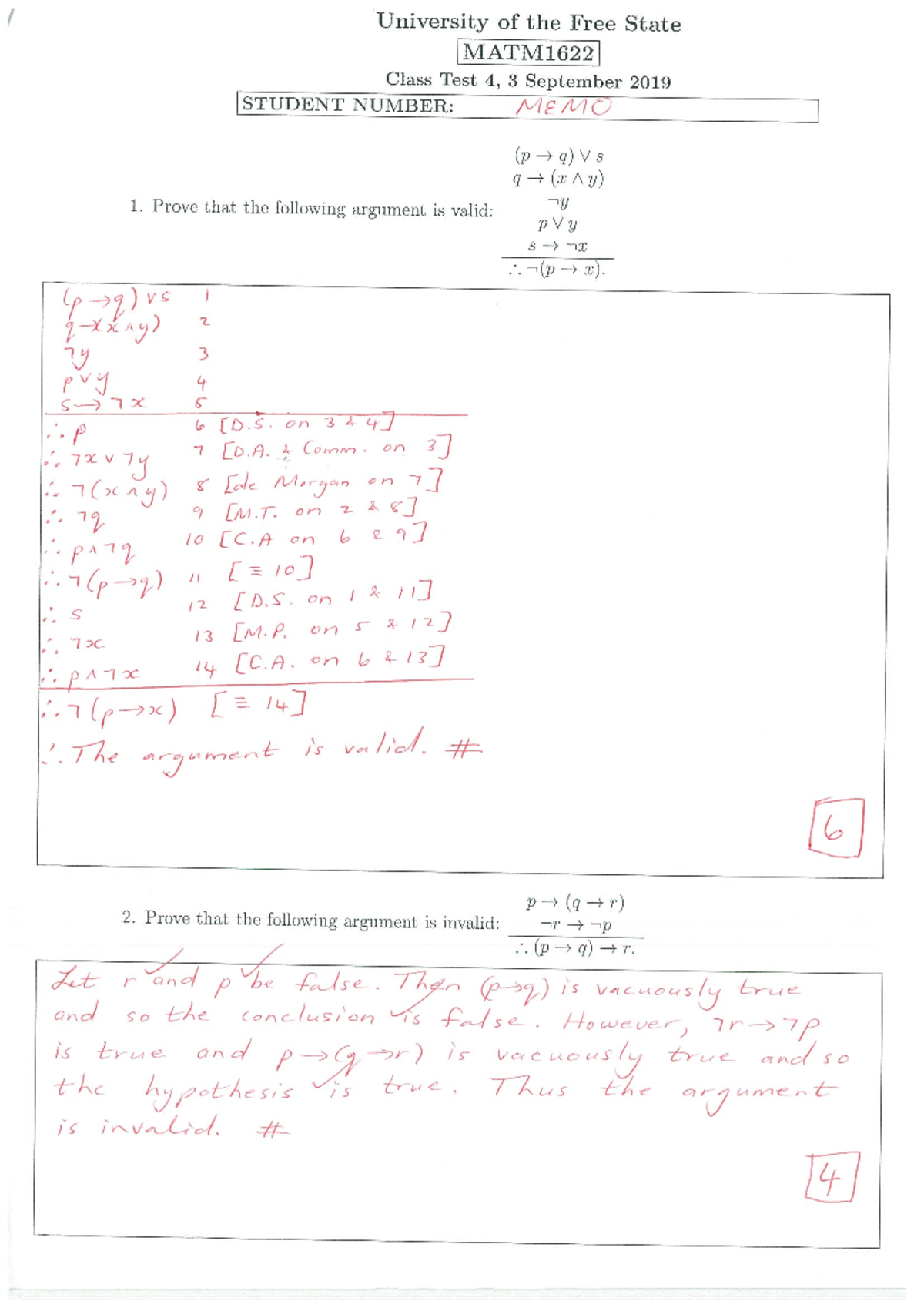 MATM1622 CT4 MEMO 2019 - Class test 4 questions and answers - MATM1622 ...