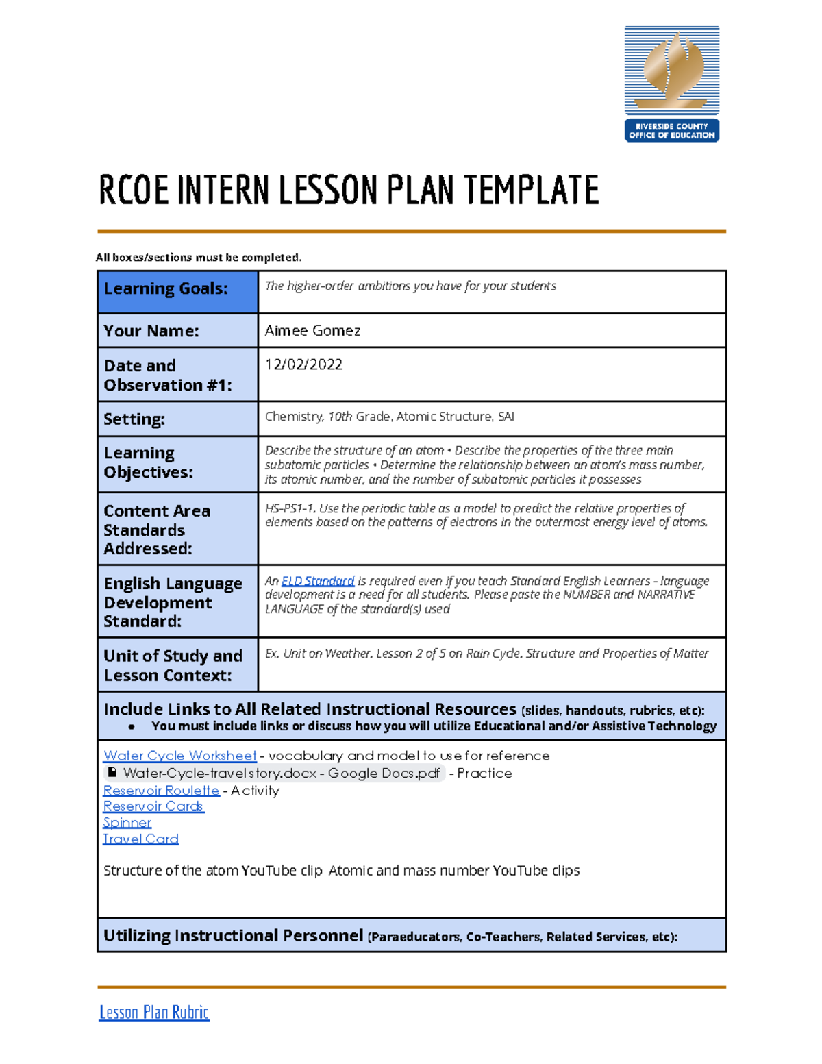 Copy of RCOE Intern Lesson PLAN Template - RCOE INTERN LSON PLAN ...