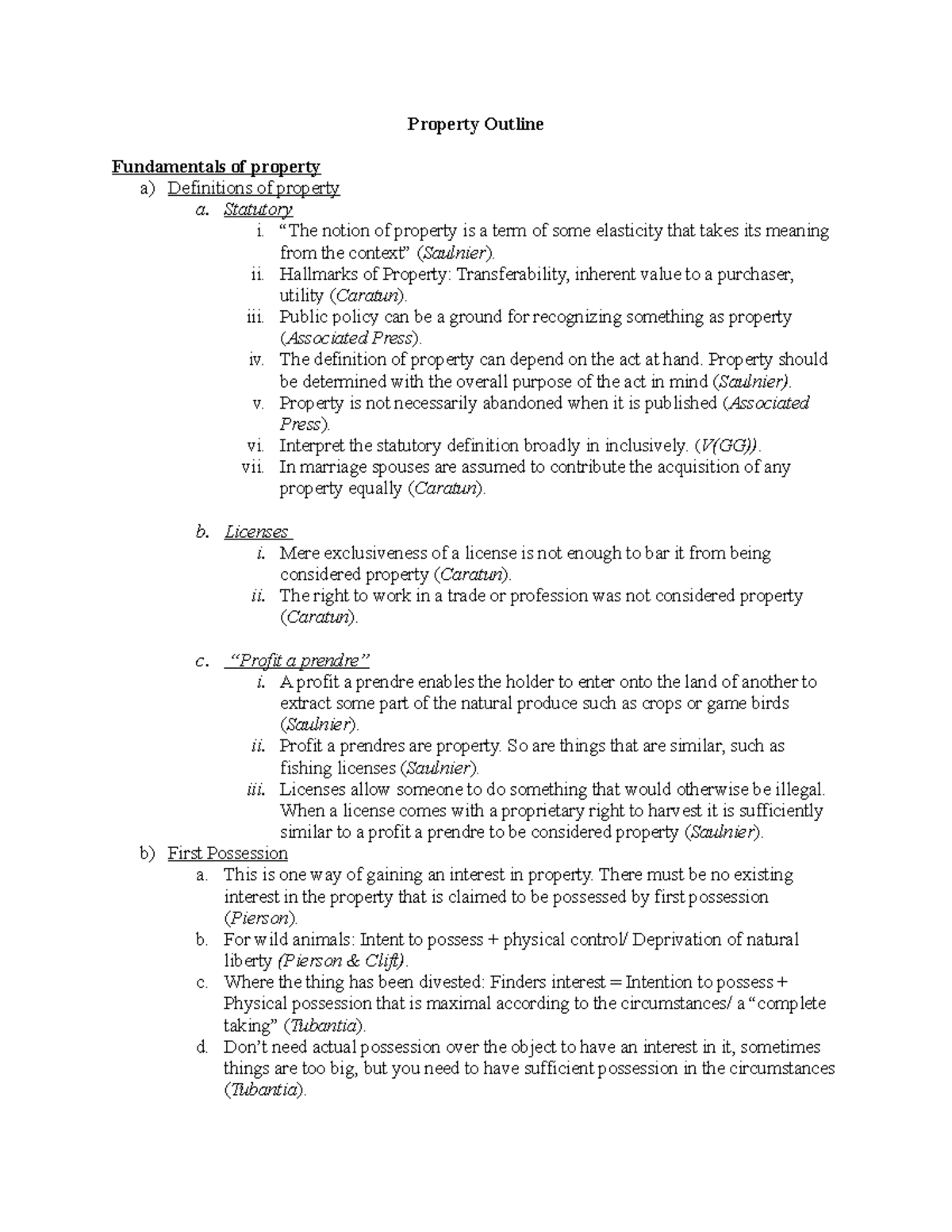 Property Outline for exam - Property Outline Fundamentals of property a ...