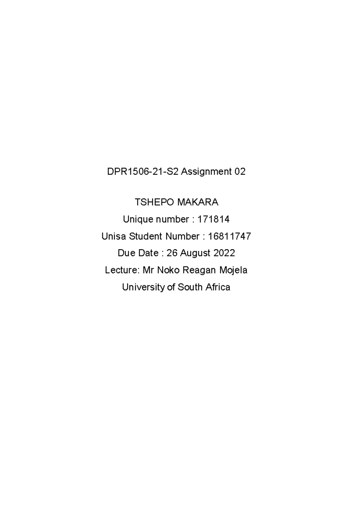 Declaration form 9cb38218311 cdb16f38f61e929c28f6a - DPR1506-21-S2 Assignment 02 TSHEPO MAKARA ...