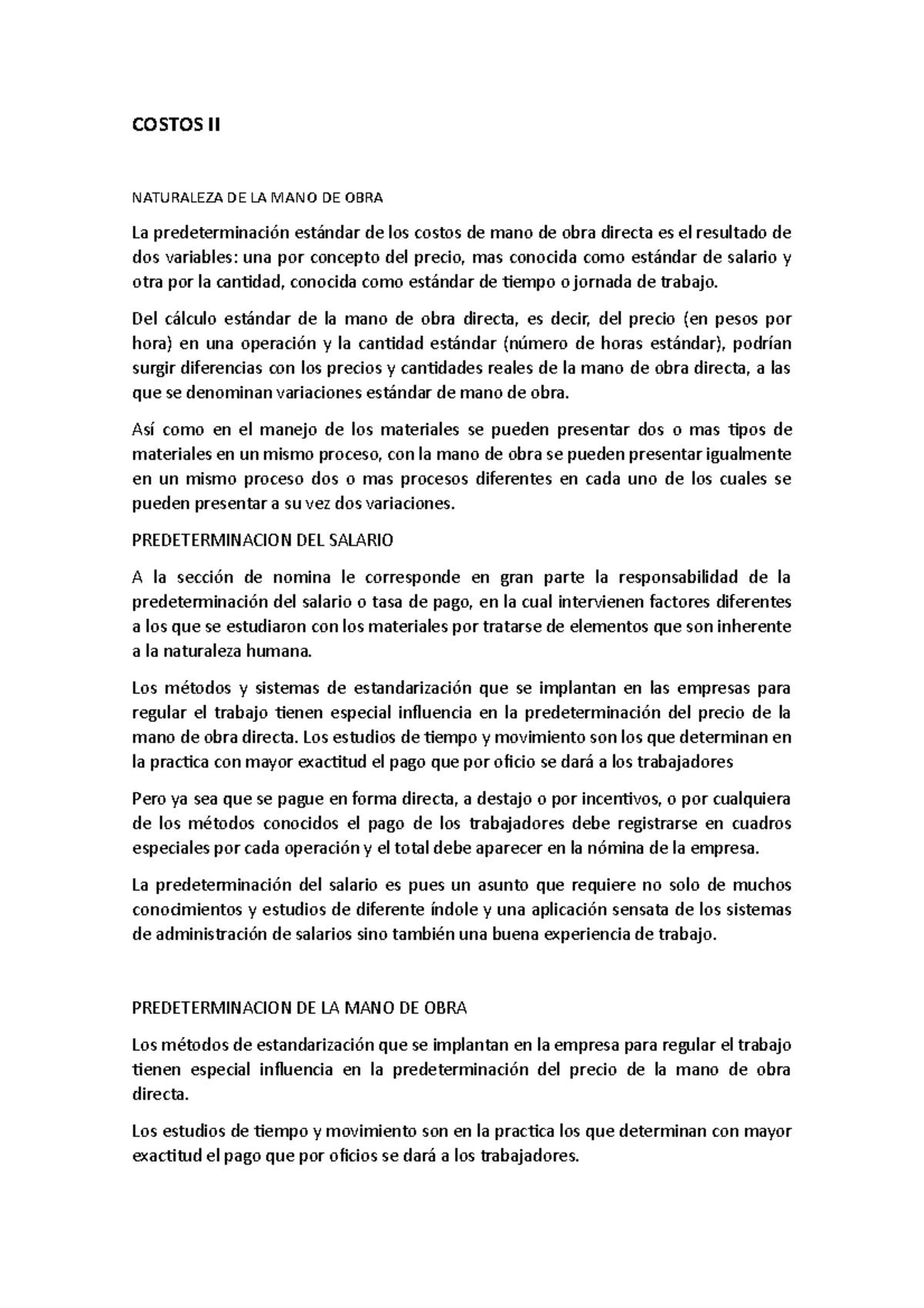 Costos II MANO DE OBRA (virtual) - COSTOS II NATURALEZA DE LA MANO DE ...
