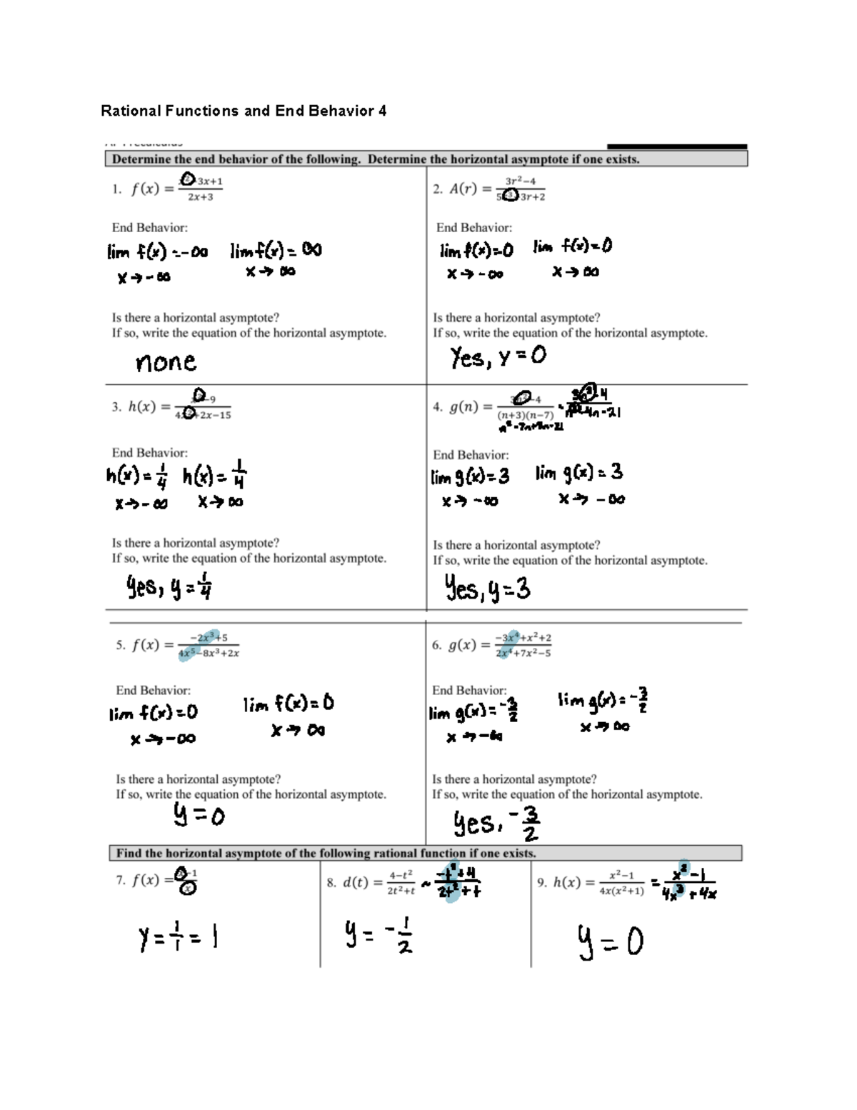 Rational Functions and End Behavior 4 - MATH M211 - E dQn a s yes 9 4 ...