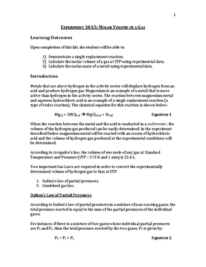 CHEM 30A Lab 1 - Lab manual - 1 EXPERIMENT 30A1: MEASUREMENTS Learning ...