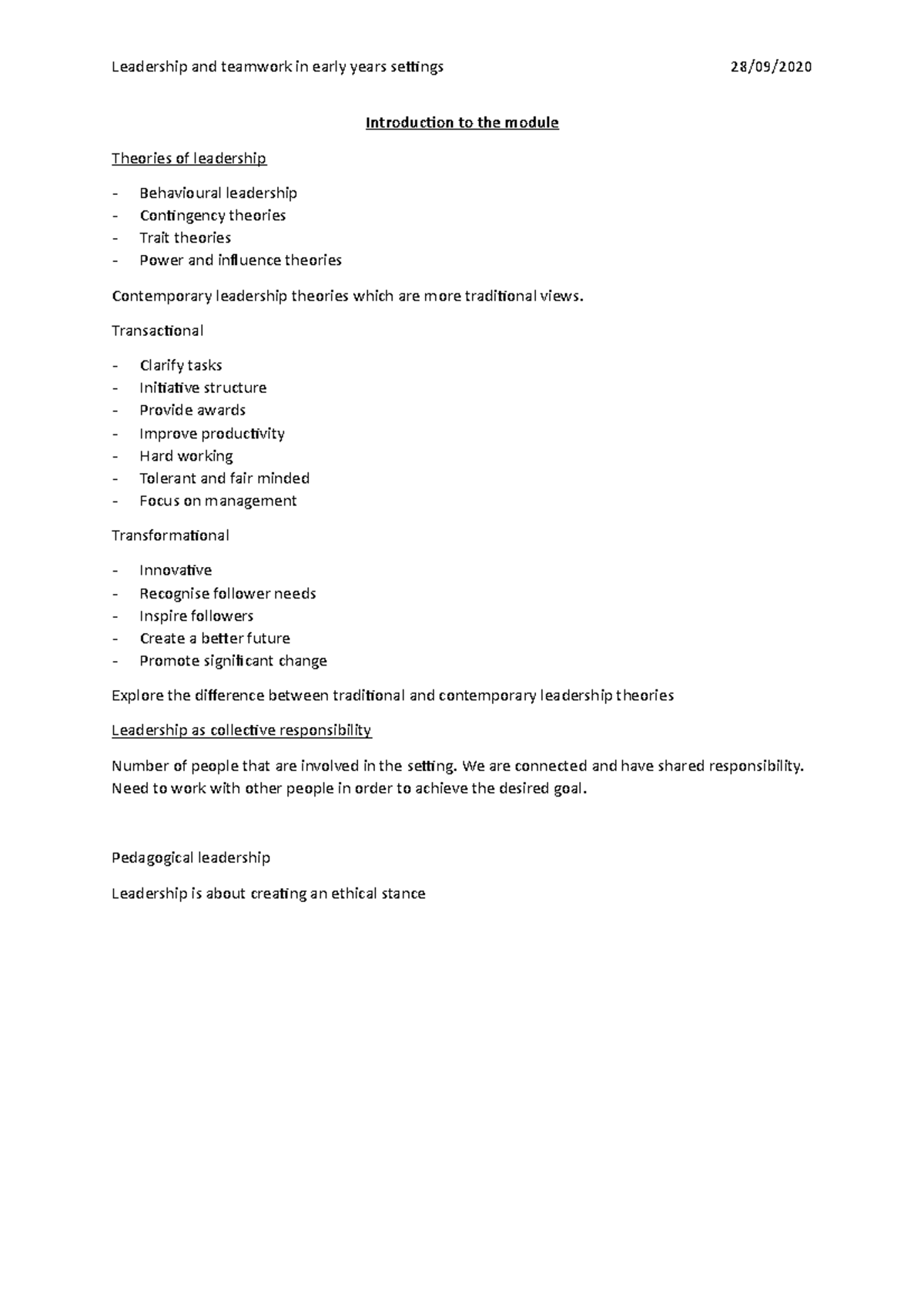 Introduction To The Module Leadership And Teamwork In Early Years