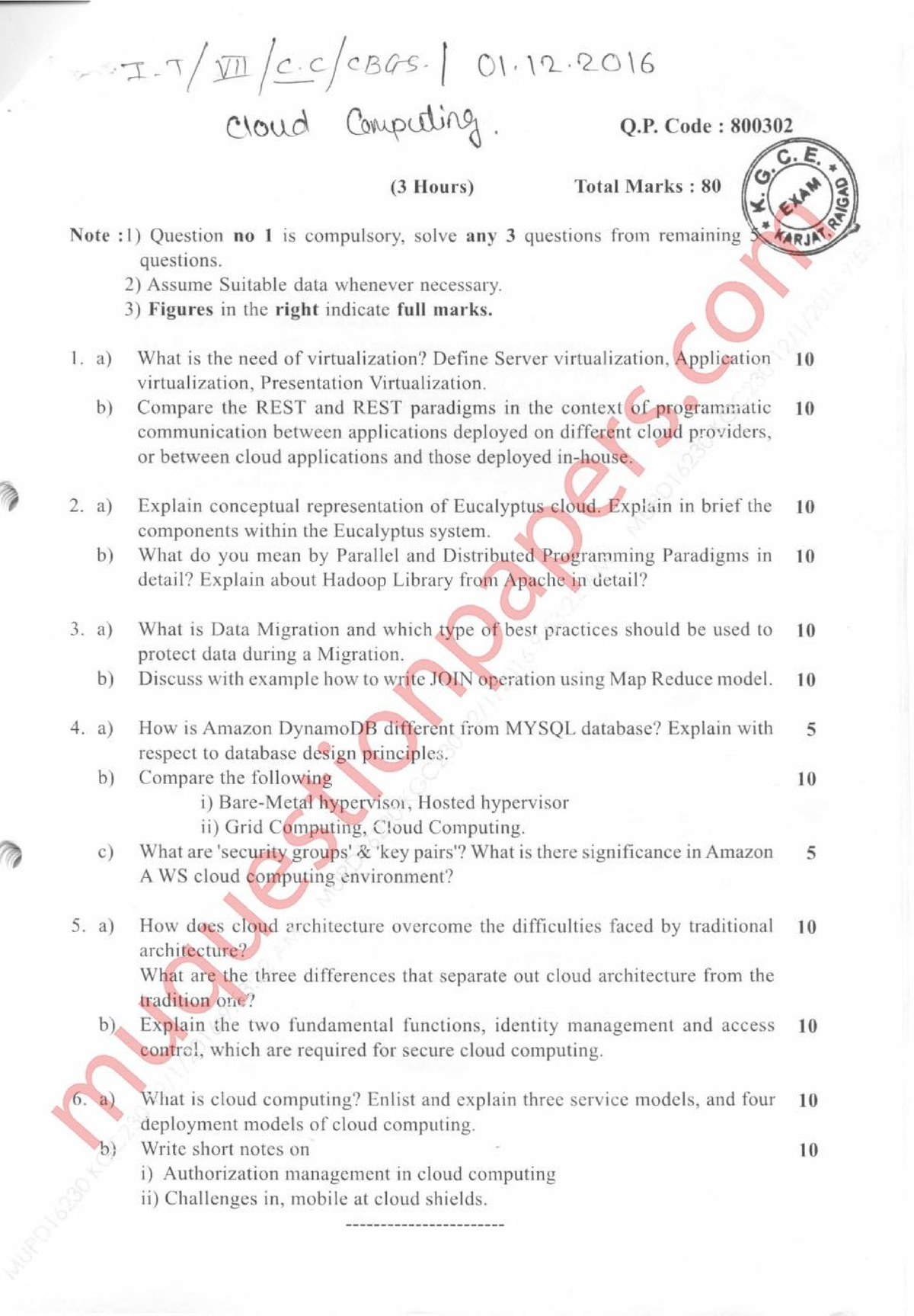 Ccs ppr1 - previous years ques pprs - Cloud Computing - Studocu
