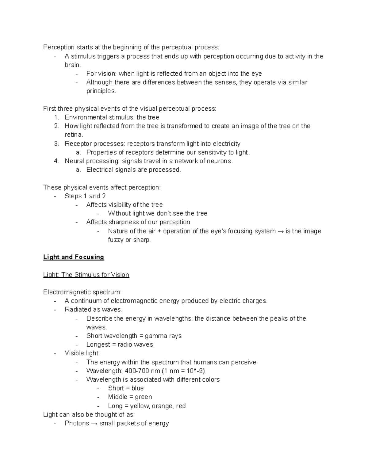 Ch. 2 - The beginnings of perception summary chapter notes ...