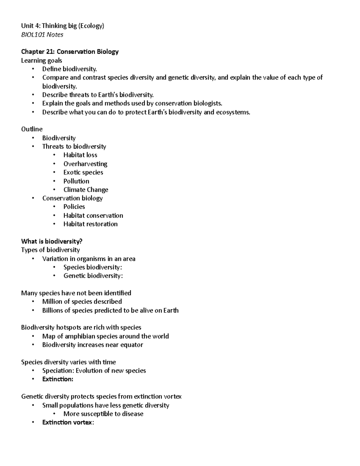 BIOL101 Chapter 21 notes - Unit 4: Thinking big (Ecology) BIOL101 Notes ...