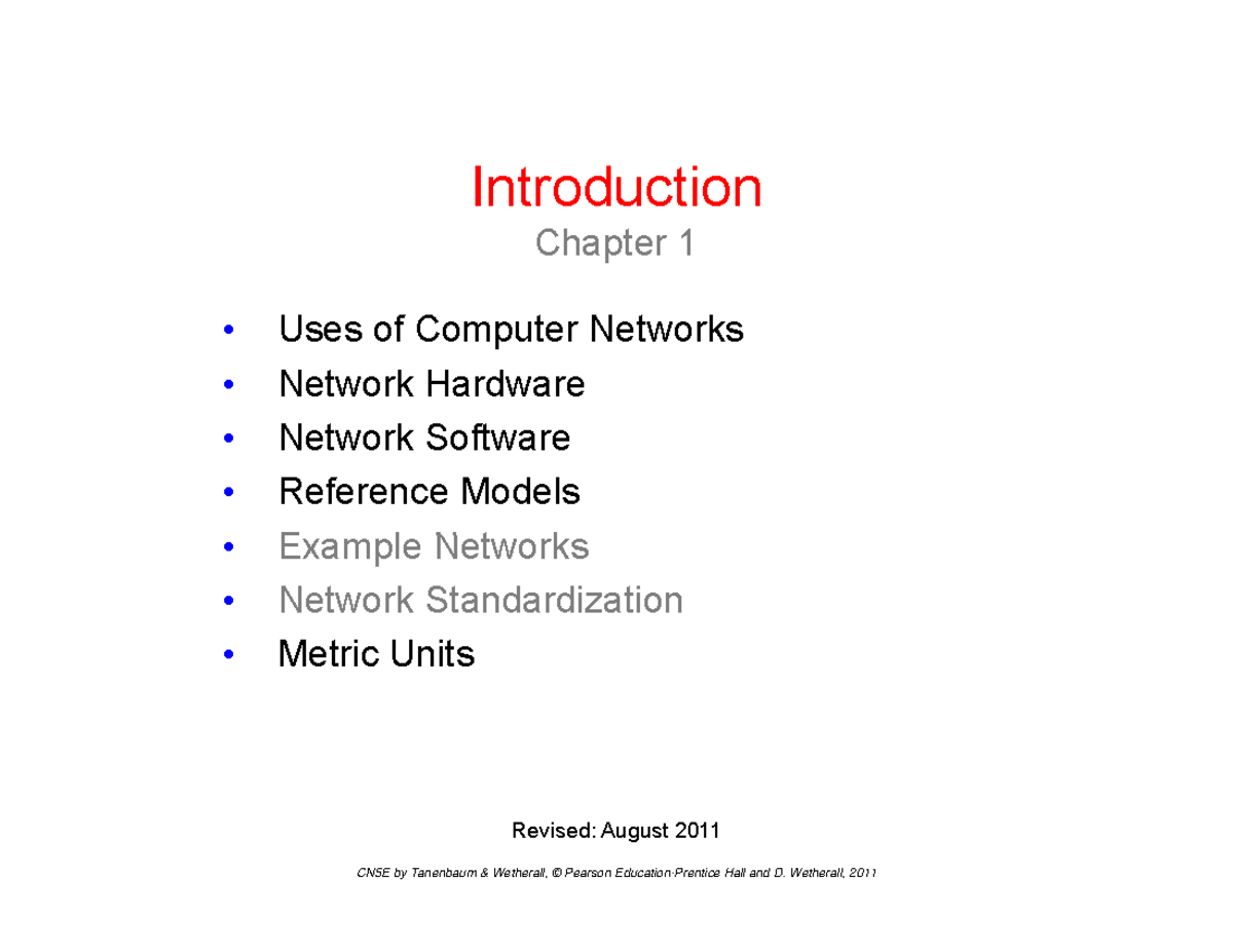 Chapter 1 Introduction I T D Ti Introduction Chapter 1 Uses Of Computer Networks Network