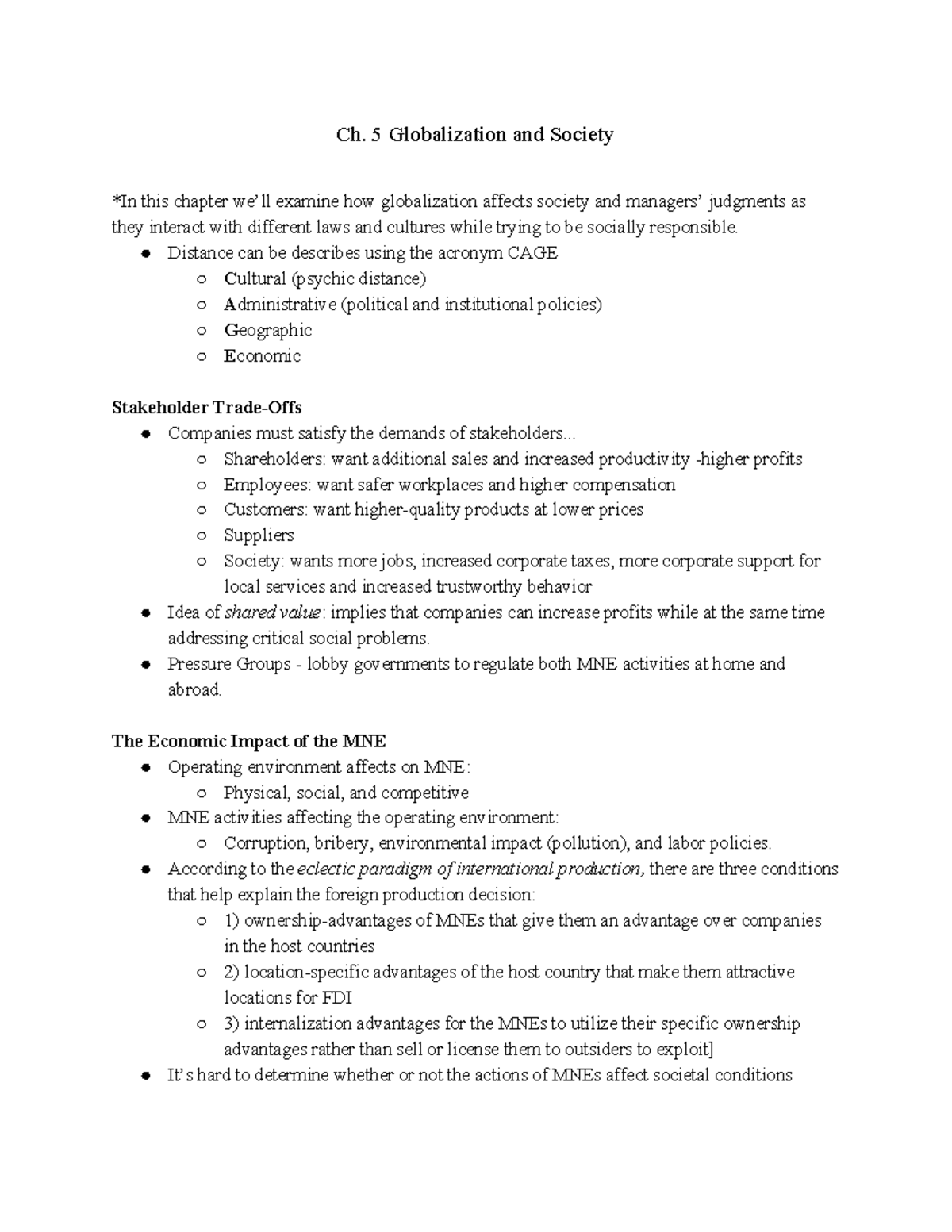 D270 Chapter 5 Lecture Notes - Ch. 5 Globalization and Society *In this ...
