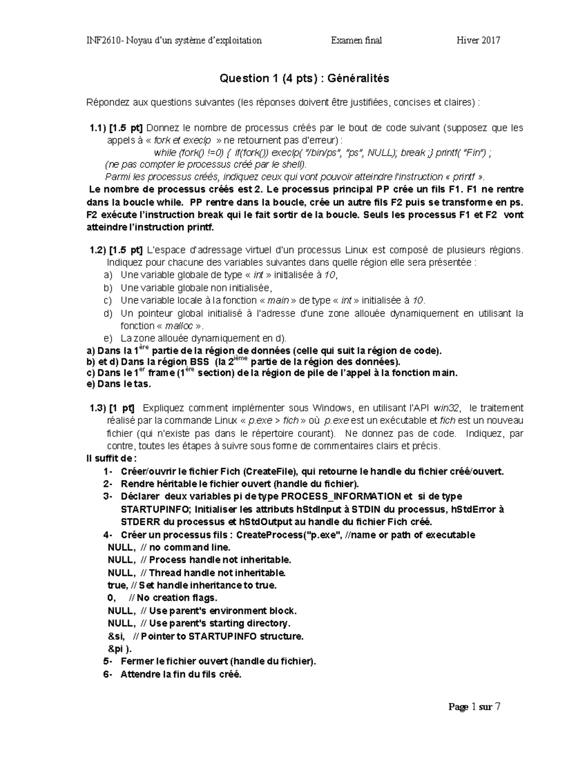Final INF 2610 Et Corrige - Question 1 (4 pts) : Généralités Répondez ...