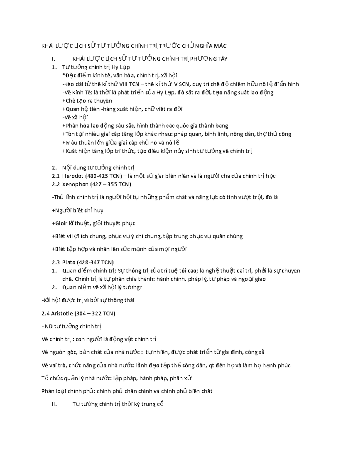Chính TRỊ HỌC - ko có - KHÁI L ƯỢC L CH S Ị Ử T Ư T ƯỞNG CHÍNH TR TR Ị ƯỚC CH ỦNGHĨA MÁC I. KHÁI ...