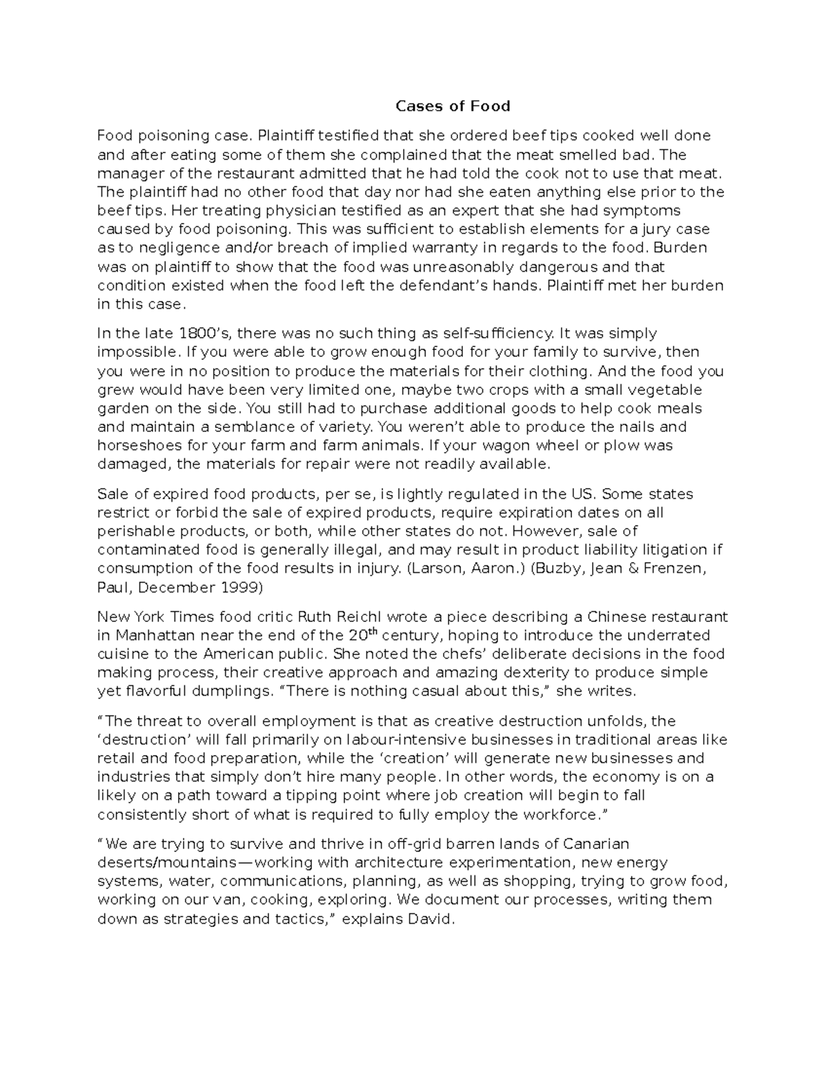 Cases of Food - Cases of Food Food poisoning case. Plaintiff testified ...