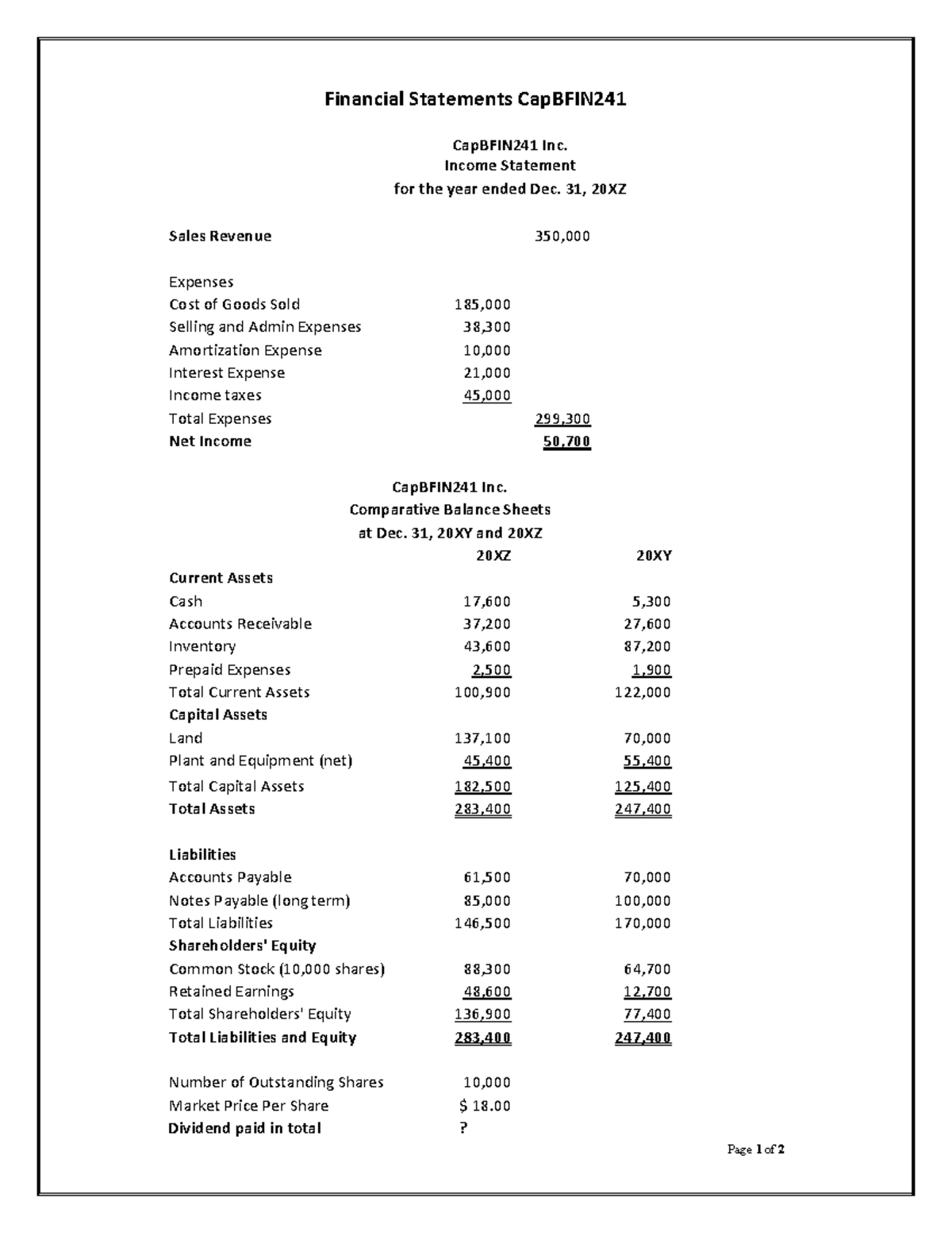 BFIN241 In Class Practice of CF Statement Questions - Page 1 of 2 ...