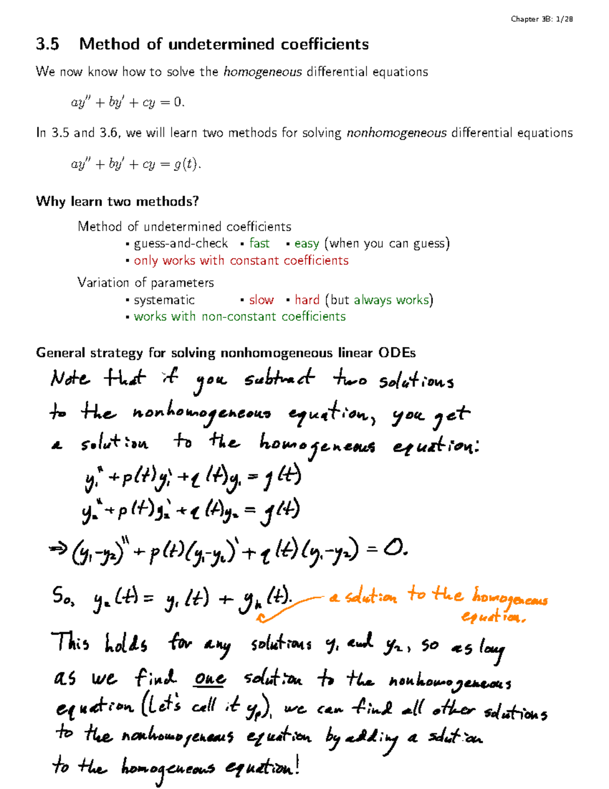 Chapter 3B complete - asas - 3 Method of undetermined coefficients We ...