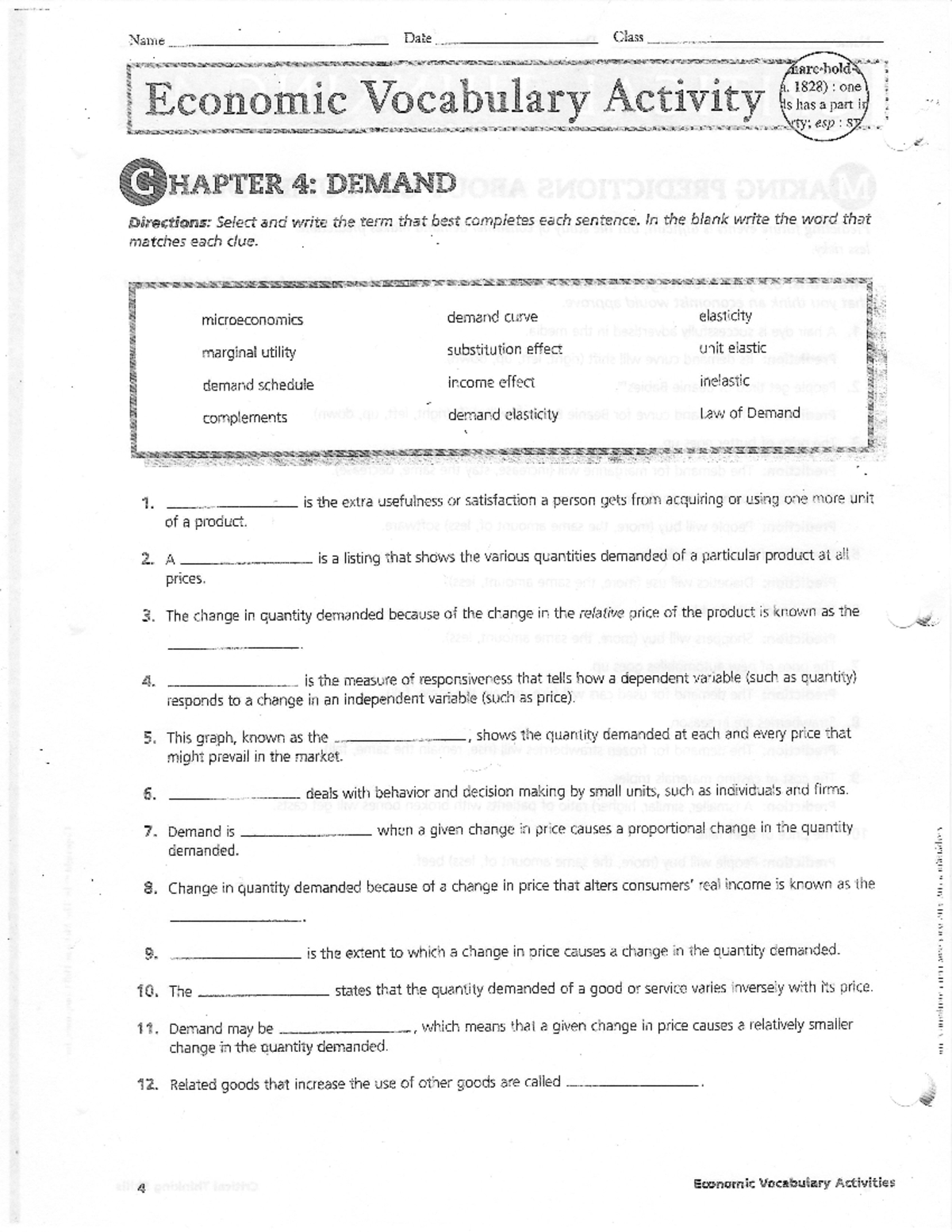 Demand Vocabulary wksht - ECON 307 - Studocu