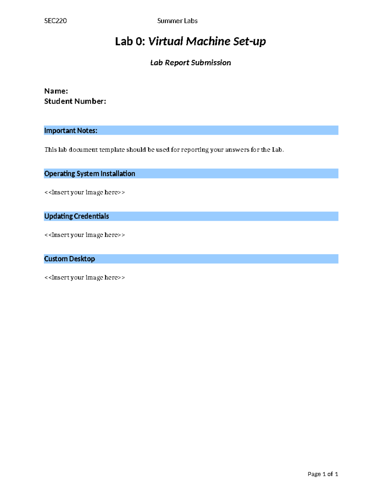 SEC220 L0 report template - SEC220 - SEC220 Summer Labs Lab 0: Virtual Machine Set-up Lab Report ...